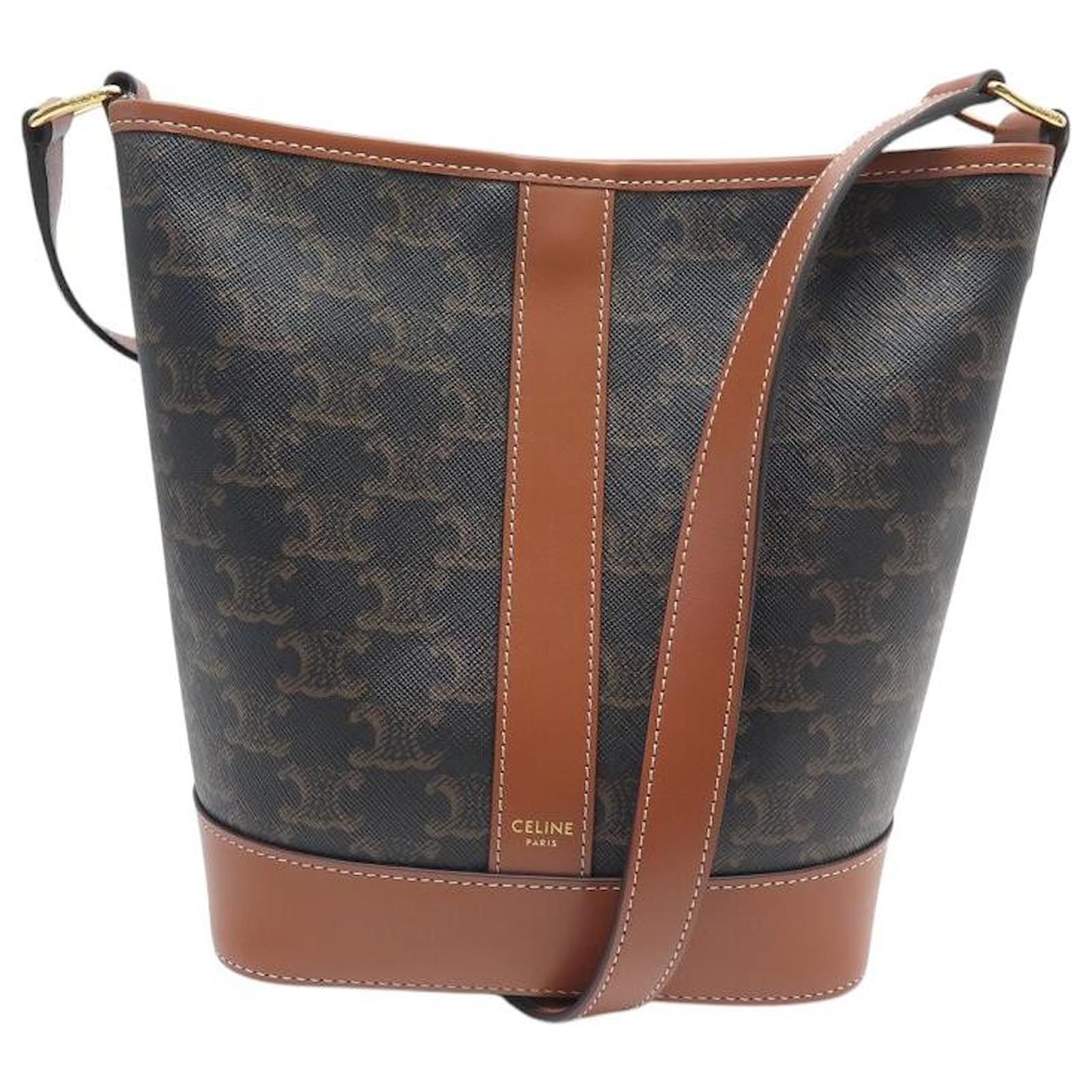 Céline NEW CELINE PM BUCKET BAG TRIUMPH CANVAS AND CALF 191442 SHOULDER ...