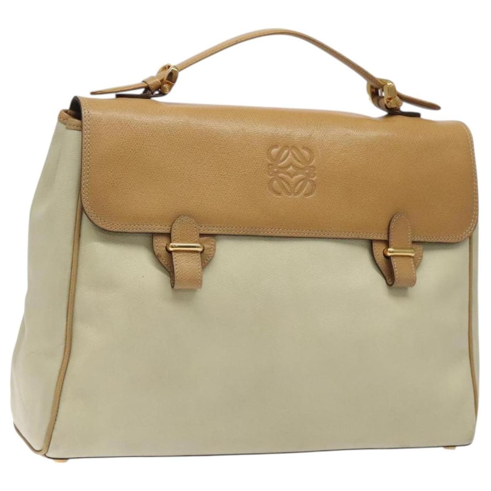 LOEWE Anagram Business Bag Leather 2way Beige Gold Auth 121886 Golden ...
