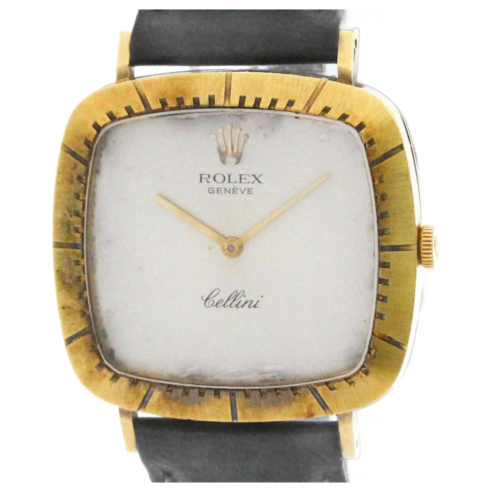 Vintage Rolex Cellini 4084 18K Gold Leather Hand-Winding Men's Watch ...