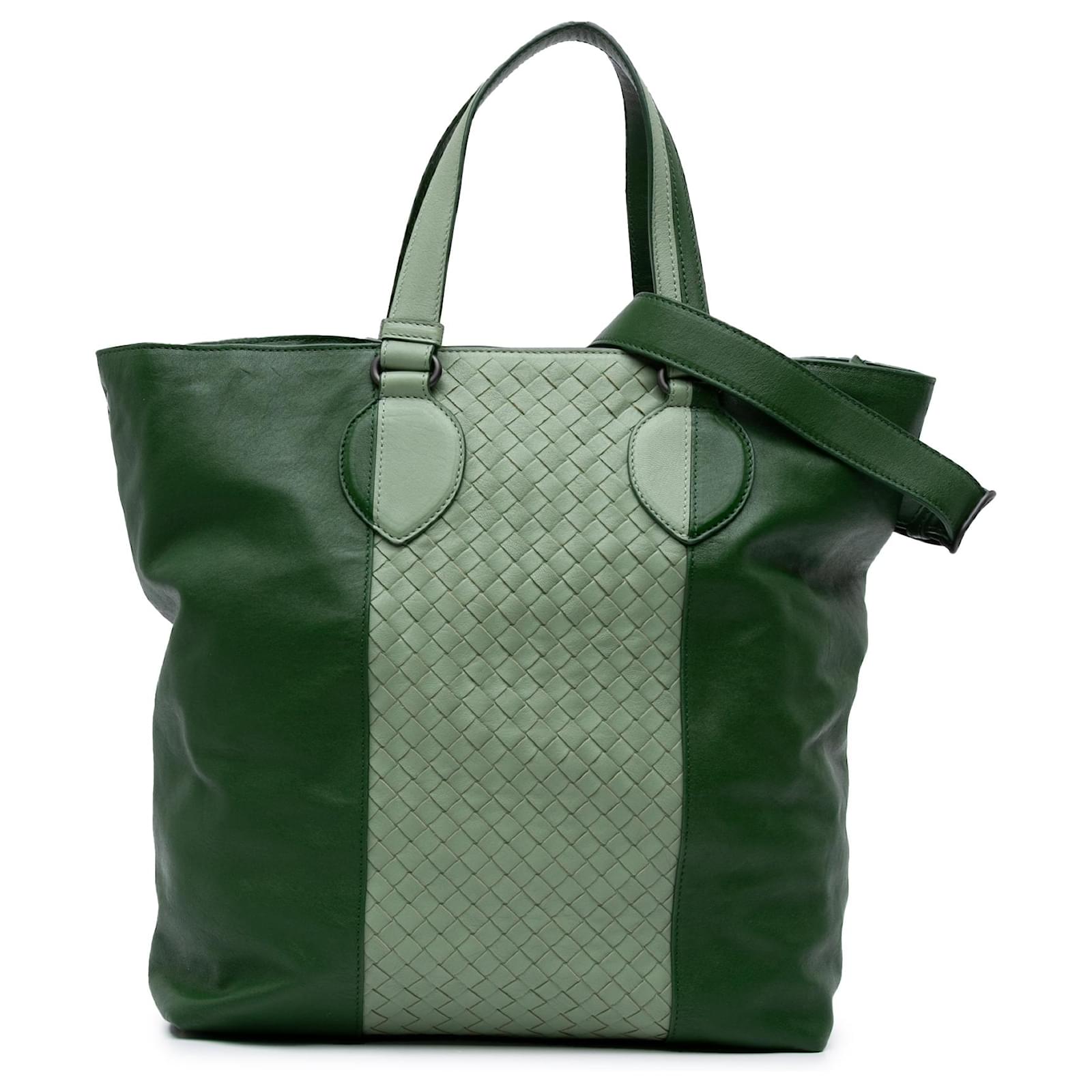 Bottega Veneta Green Bicolor Leather Intrecciato Satchel Pony-style ...