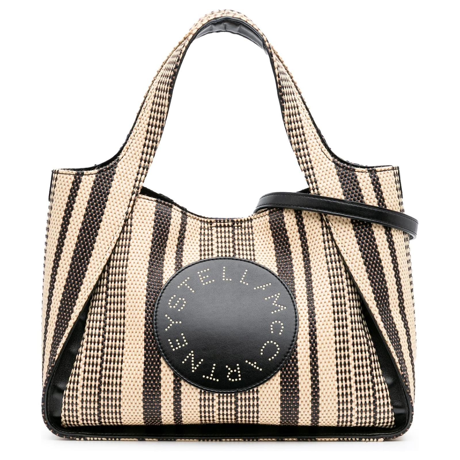 Stella Mc Cartney Stella McCartney Brown Raffia Logo Striped Satchel ...