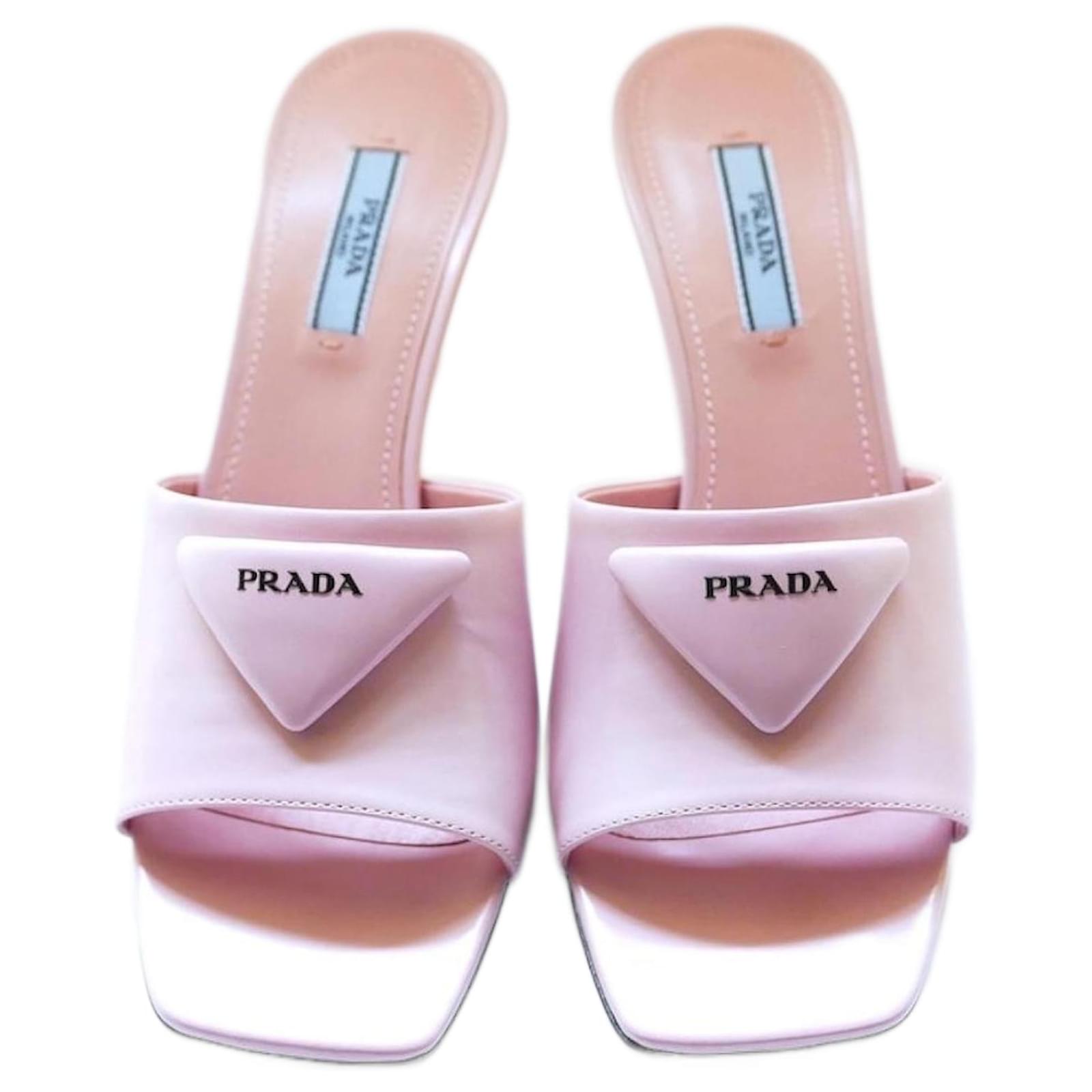 Prada 75 Triangle Logo Mules Sandals Alabastro Pink Leather ref.2242853 ...