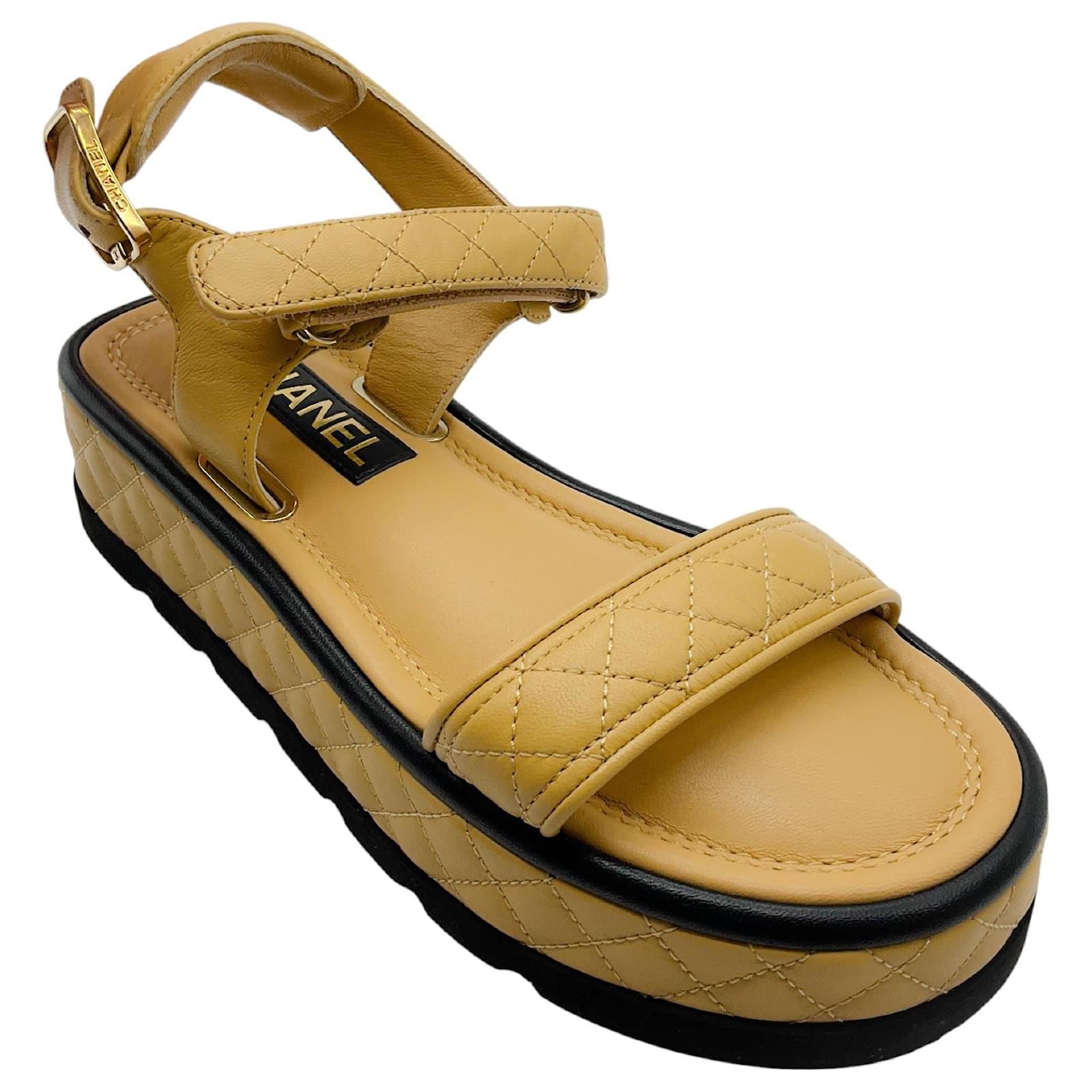 Chanel Tan / Black Quilted Matelasse Lambskin Leather Coco Mark Velcro ...