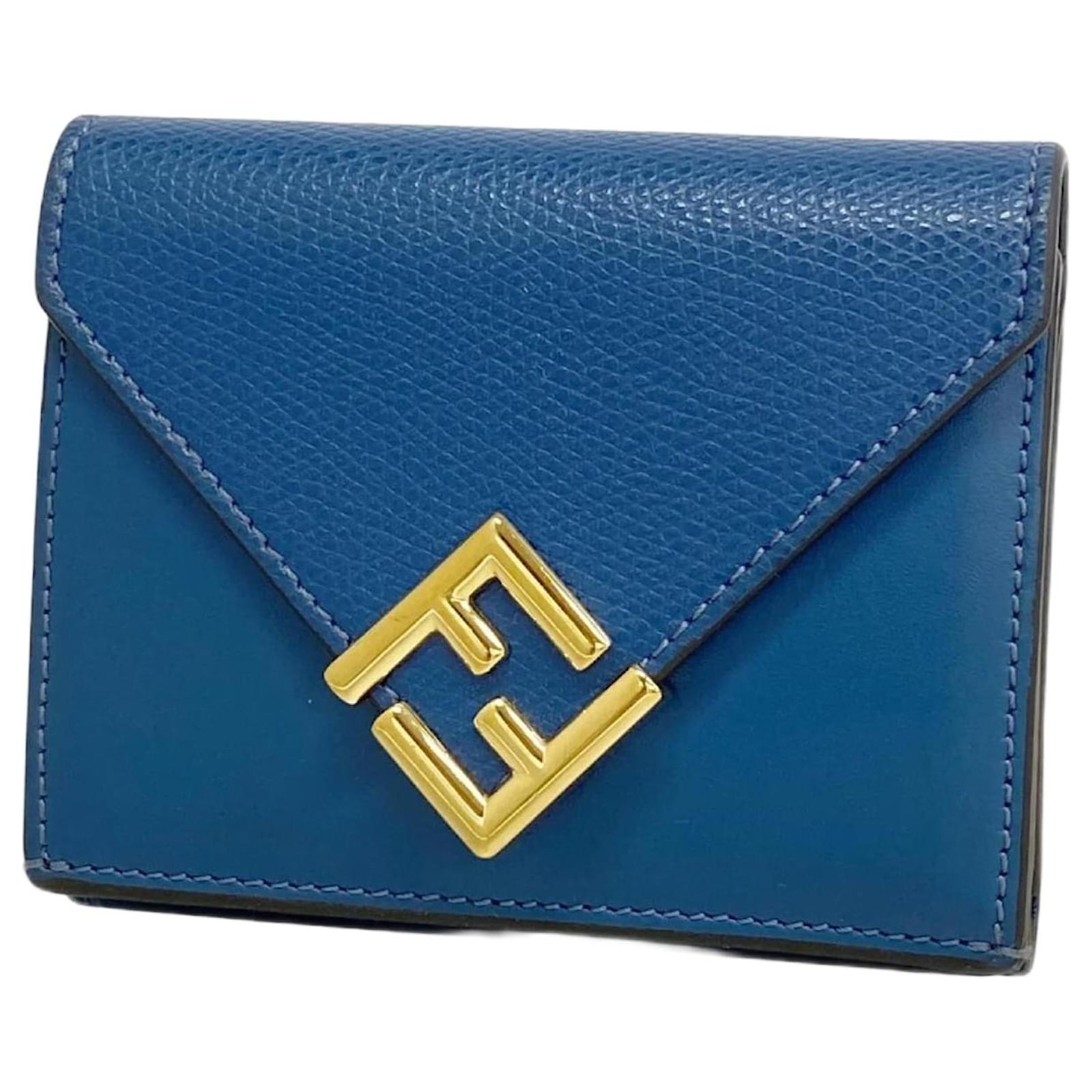 Fendi Tri-fold Wallet in Blue Leather ref.2244308 - Joli Closet