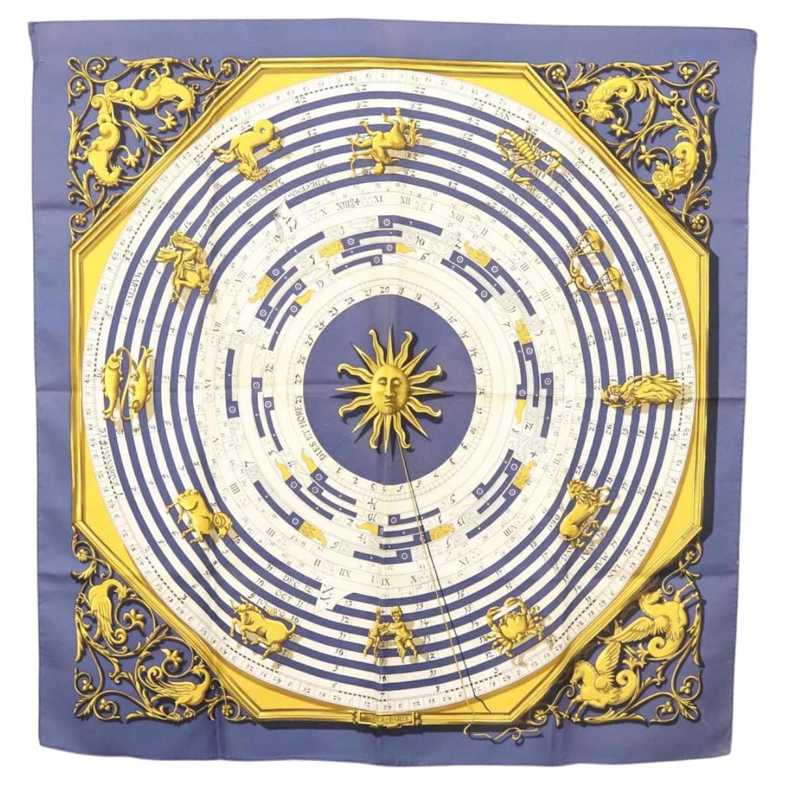 Hermès HERMES Carre 90 Scarf ""DIES ET HORE"" Silk Blue Auth ac3754 ref ...