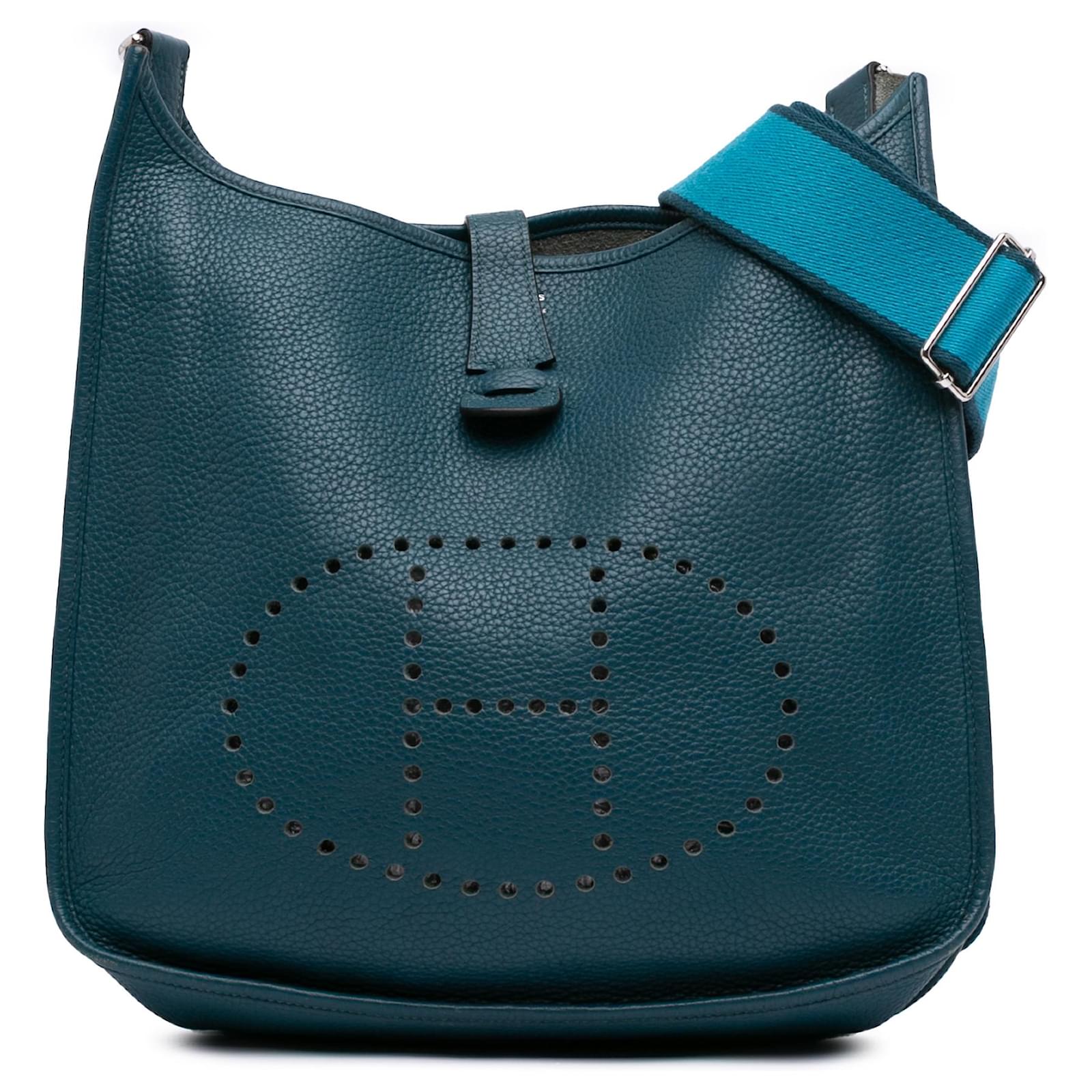 Hermès Blue Clemence Evelyne III 29 Navy blue Leather Pony-style ...