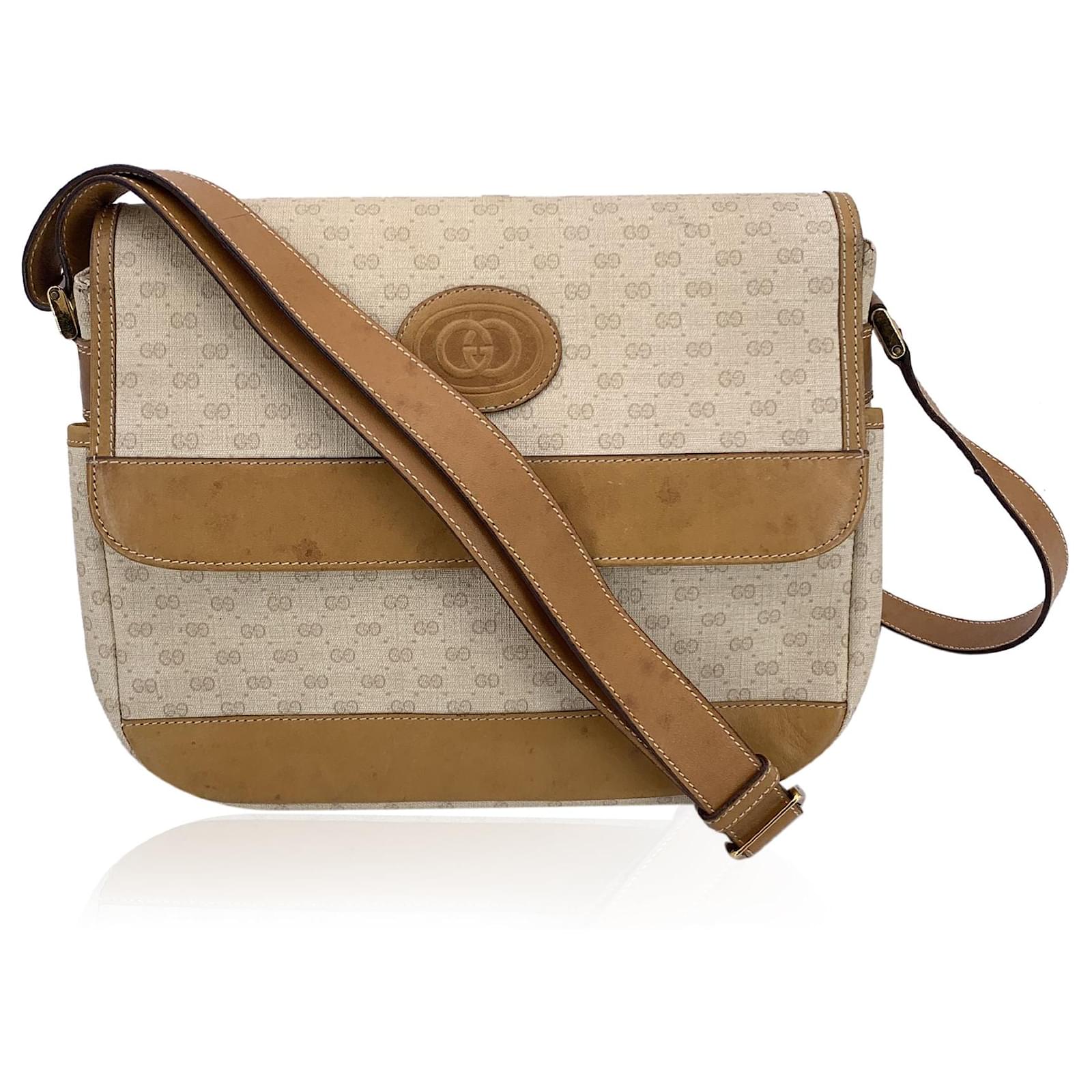 Gucci Vintage Light Beige Monogram Canvas Flap Shoulder Bag (Sold ...