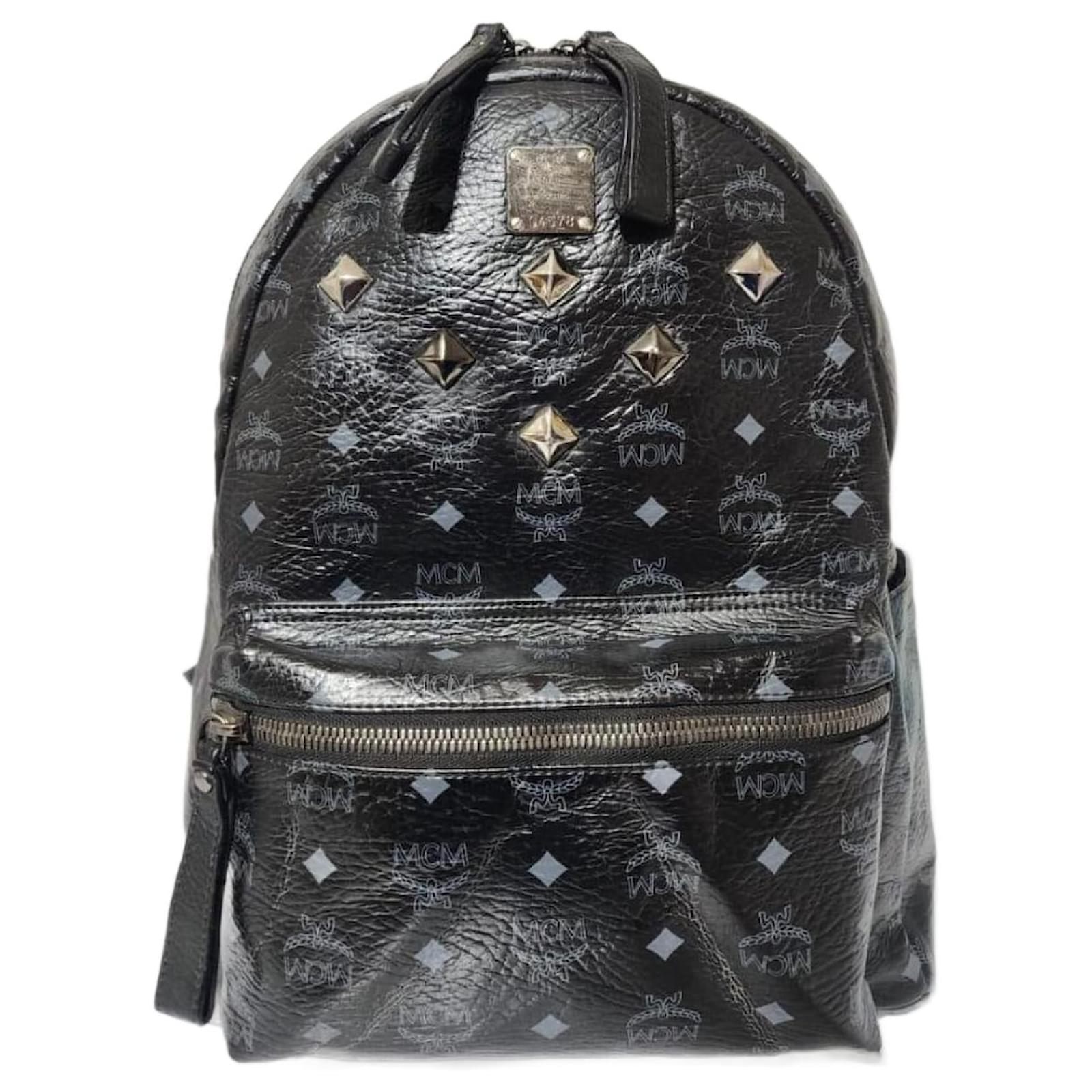 MCM Visetos Medium Sprinkle Stud Stark Backpack Black Grey Leather ref ...