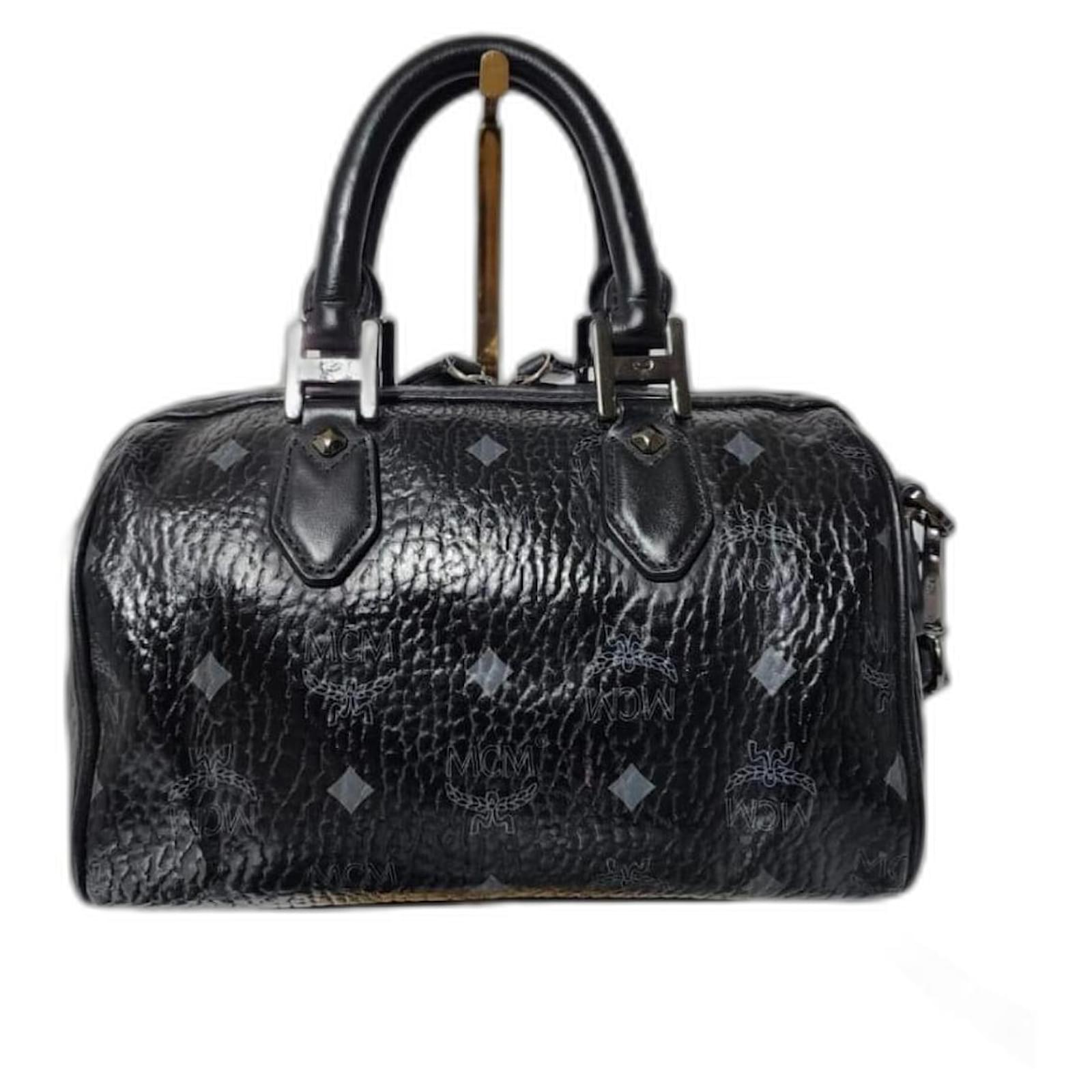 MCM Visetos Mini Ella Boston Bag Black/Grey Leather ref.2249495 - Joli ...