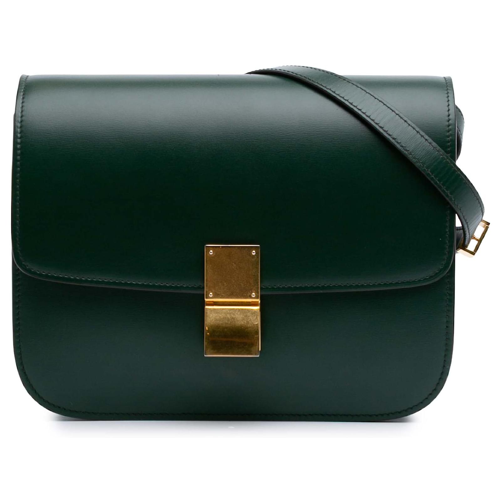 Céline Celine Green Medium Calfskin Classic Box Dark green Leather Pony ...