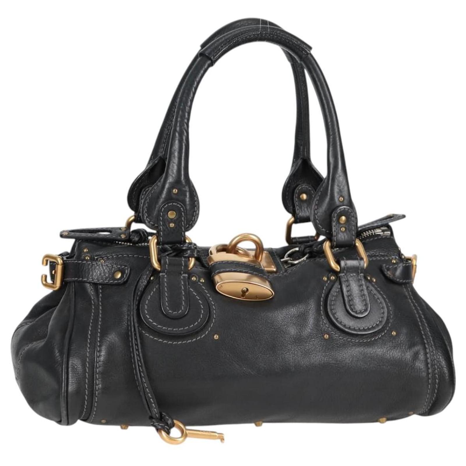 Chloé Chloe Paddington Hand Bag Leather Black Gold Silver Auth am8398V ...