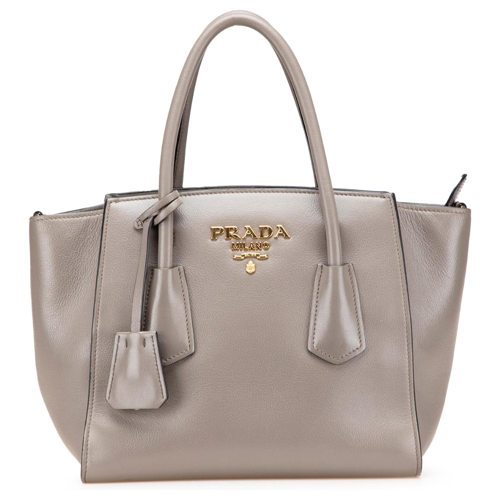 Prada Gray Glace Calf Satchel Brown Leather Pony-style calfskin ref ...