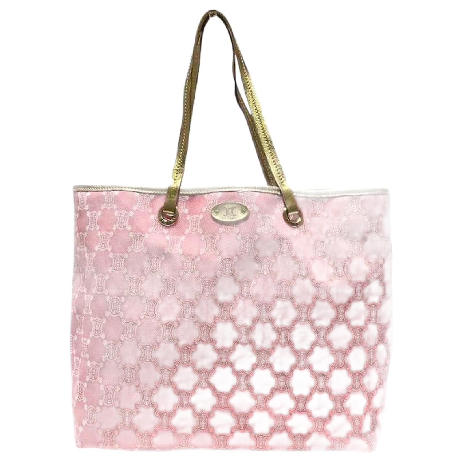 Céline Celine Macadam CE00 34 Pink Tote Shoulder Bag Golden Leather Cloth ref.2255117 - Joli Closet