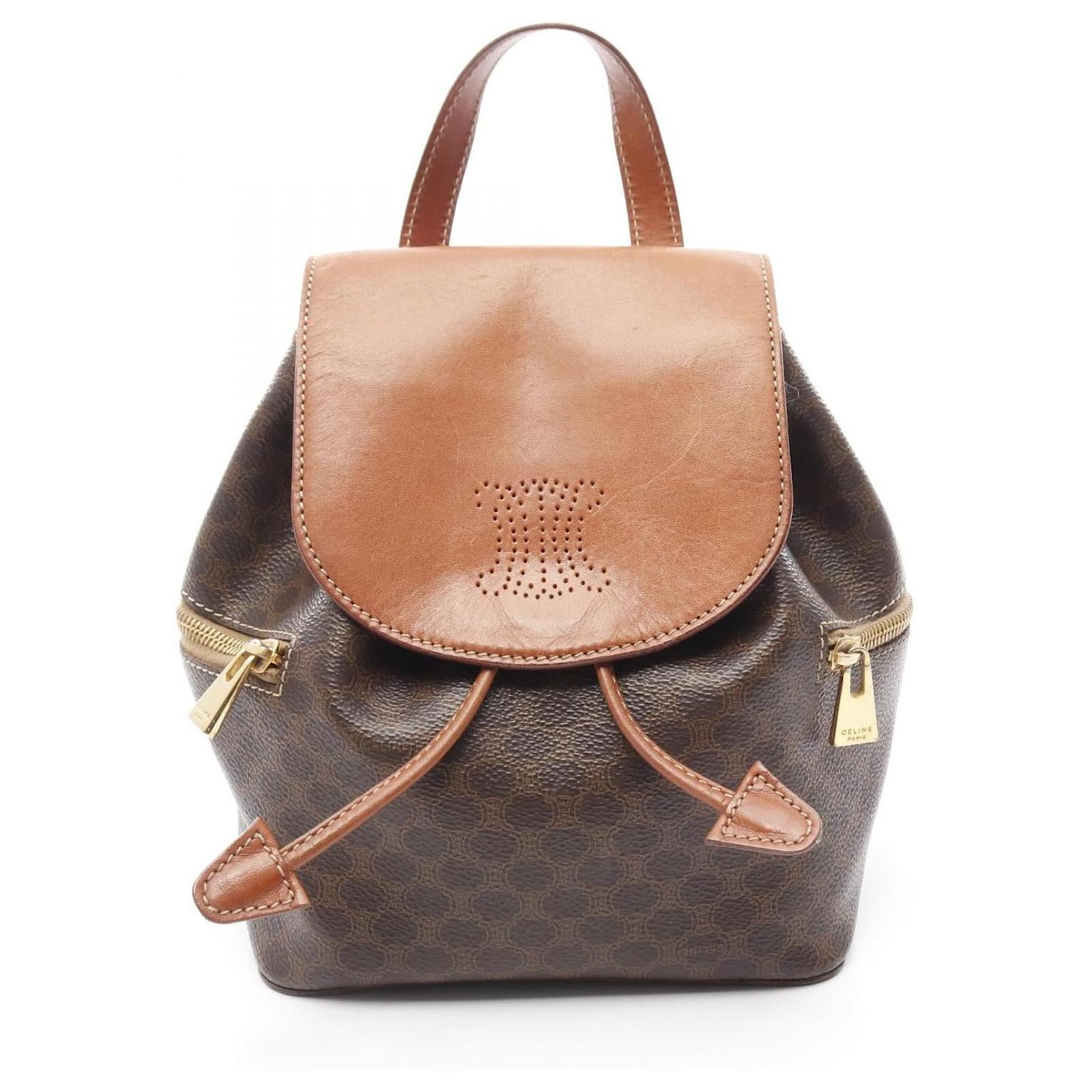 Céline Celine Macadam PVC Coated Canvas Leather Backpack Brown Cloth ...