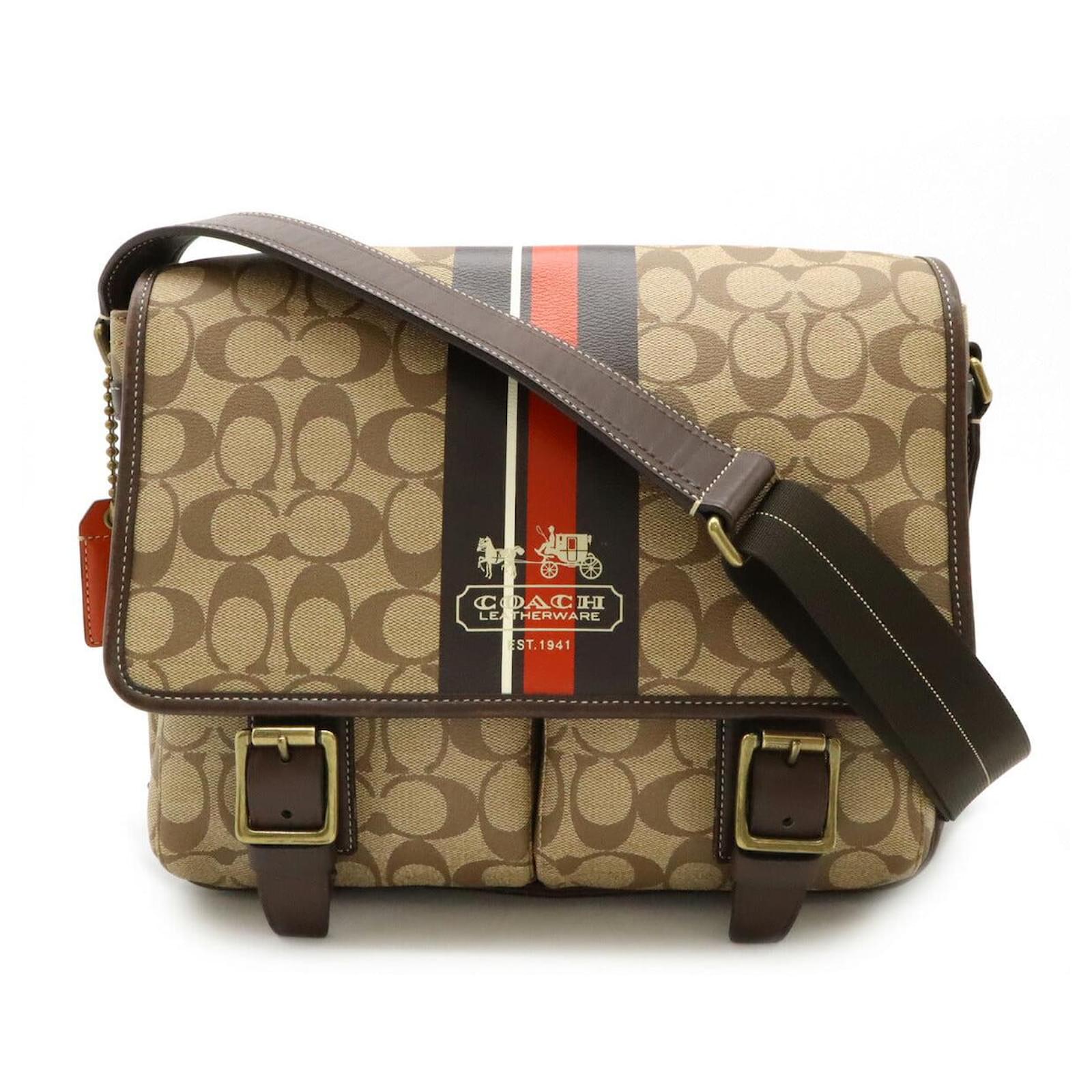 Coach PVC Signature Heritage Stripe Shoulder Bag 70077 Brown Beige ...