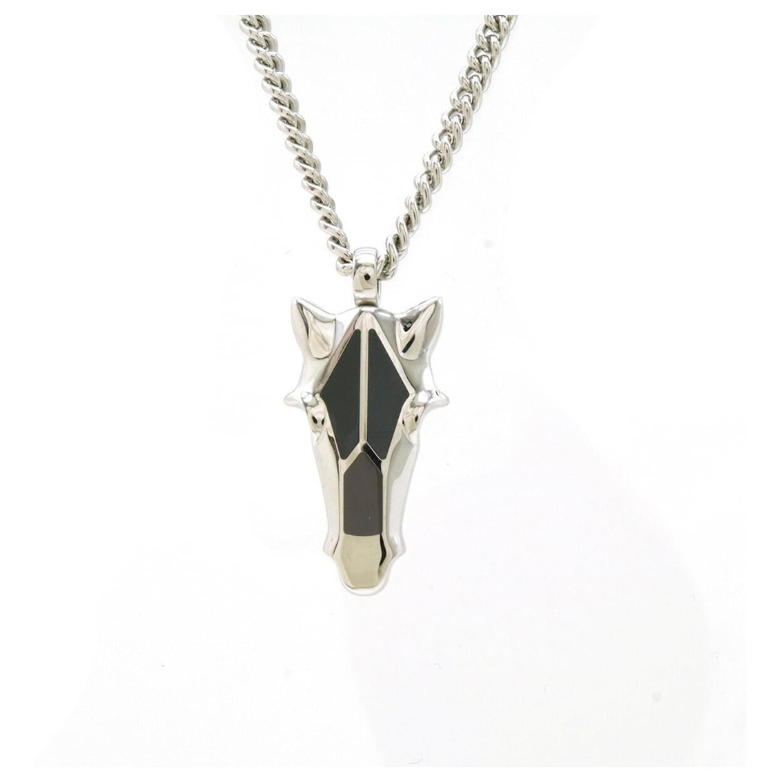 Hermès Hermes Metal Buffalo Horn Destrier Necklace Silvery Metallic ref ...