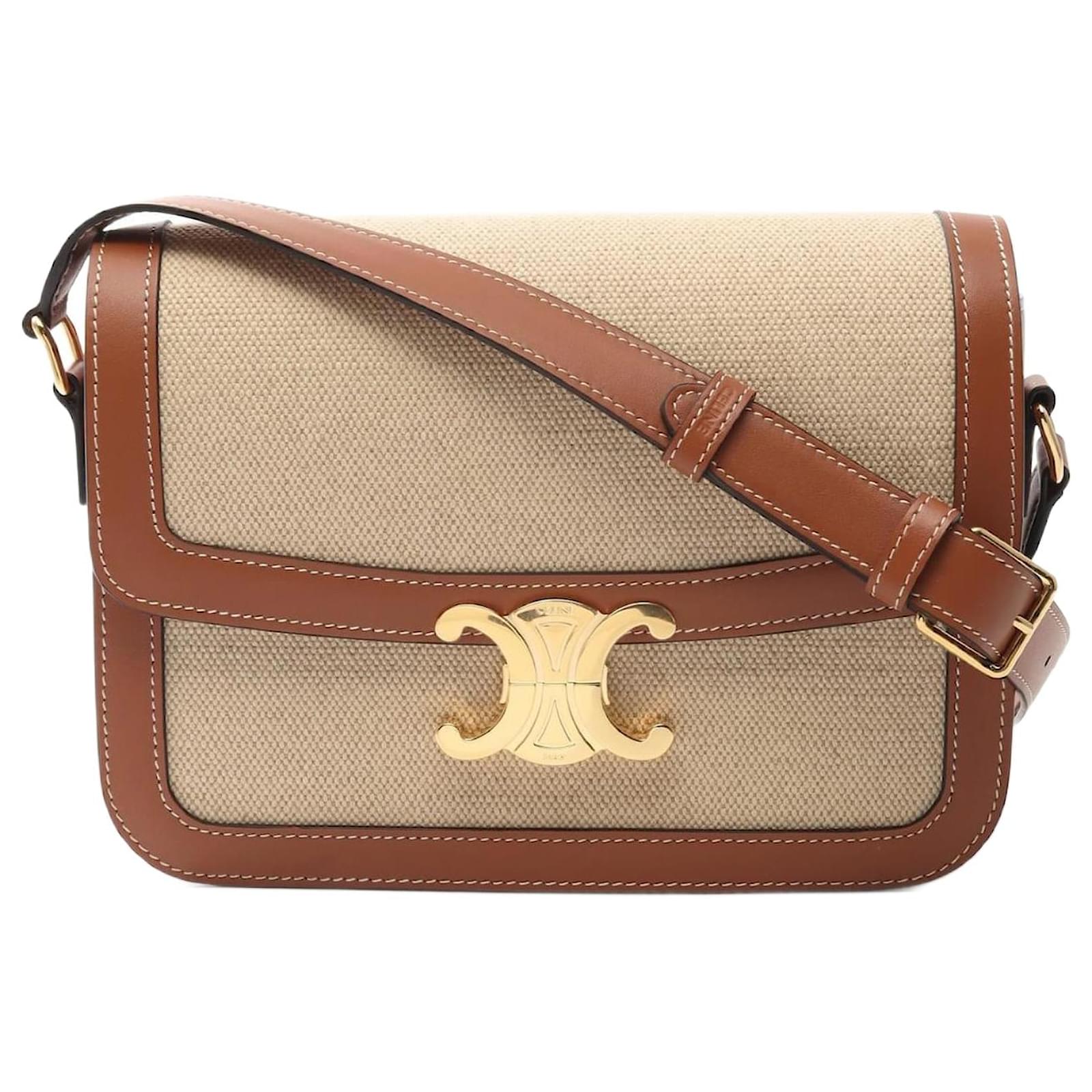 Céline Celine Classic Triomphe Canvas Leather Shoulder Bag Brown Beige ...