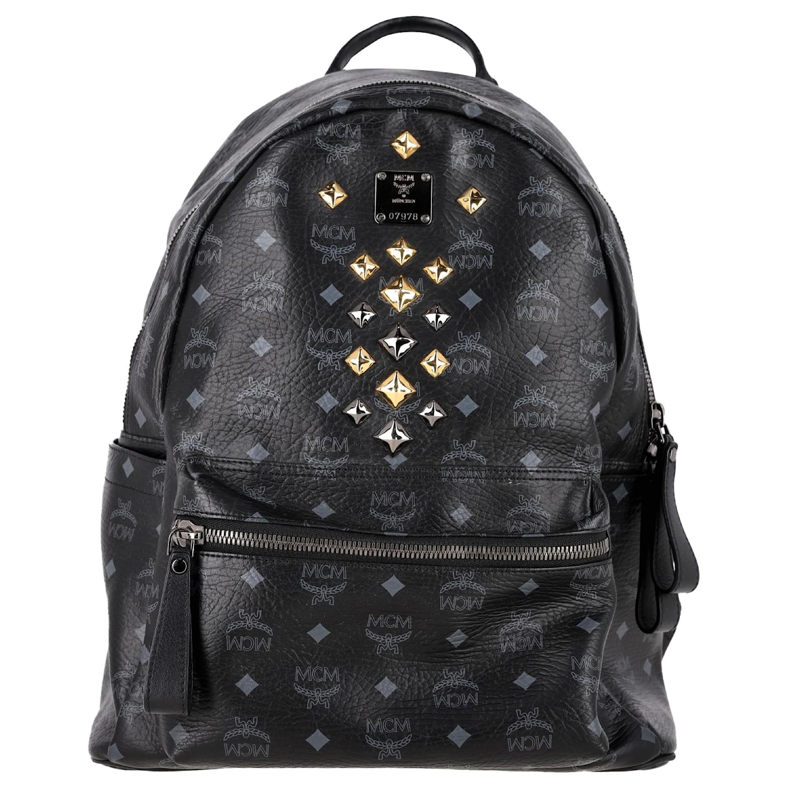 MCM Visetos Sprinkle Stud Stark Backpack in Black Leather ref.2266088 ...