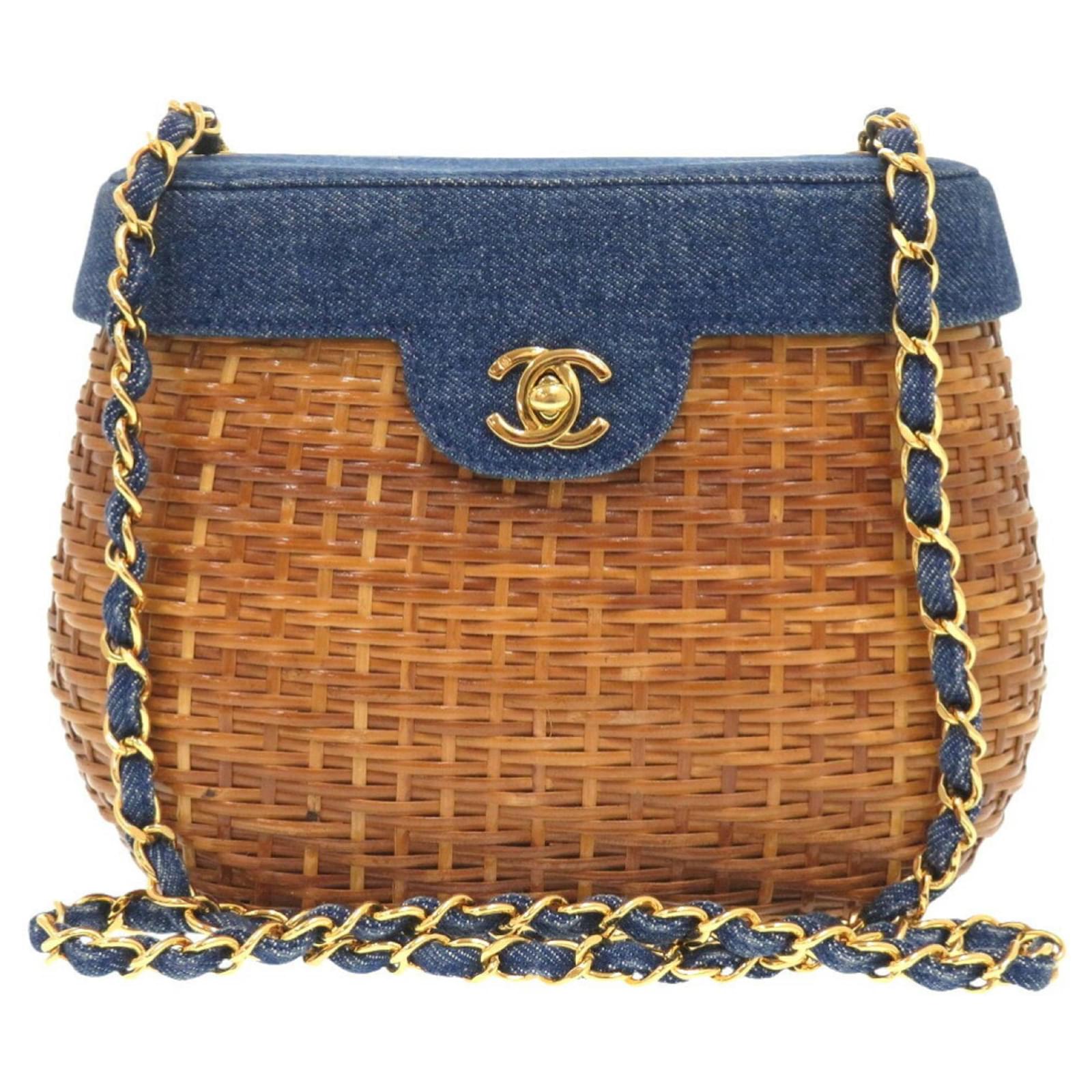 Chanel Navy Straw and Leather Shoulder Bag Navy blue ref.2269313 - Joli ...