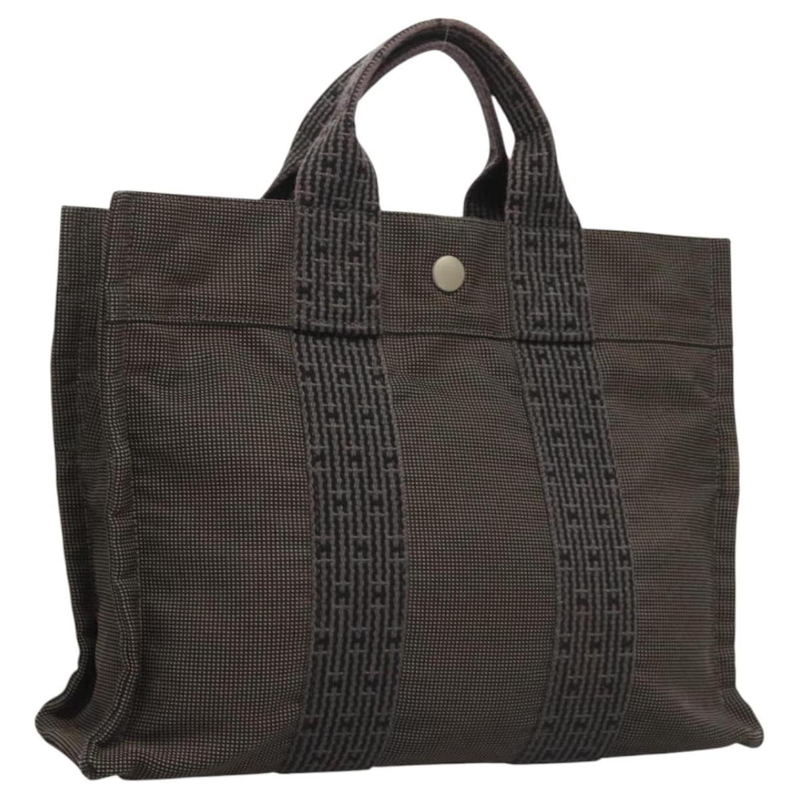 Hermès HERMES Her Line PM Tote Bag Canvas Gray Auth 124467 Brown Cloth ...