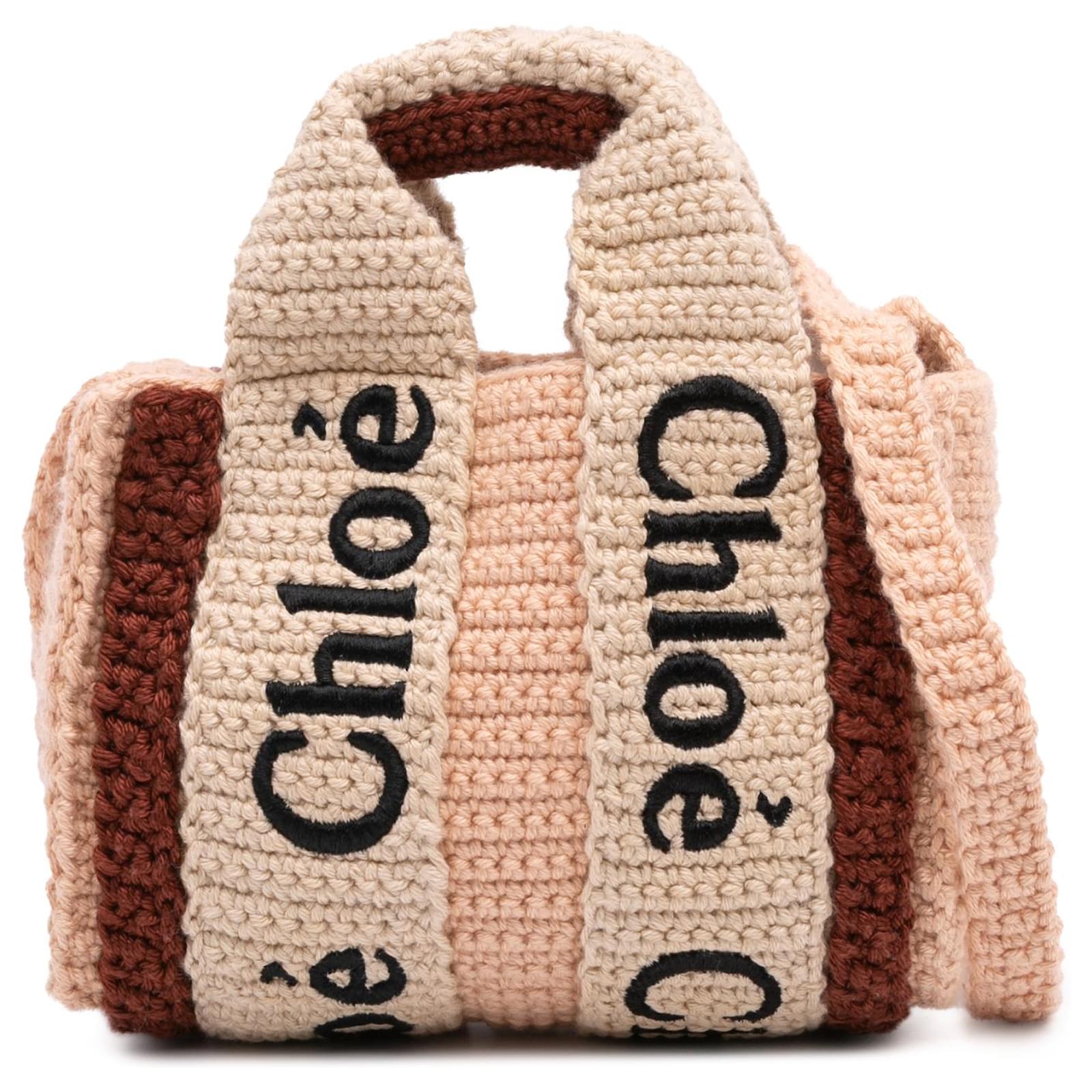 Chloé Brown Mini Crochet Woody Satchel Beige Cloth ref.2271098 - Joli ...