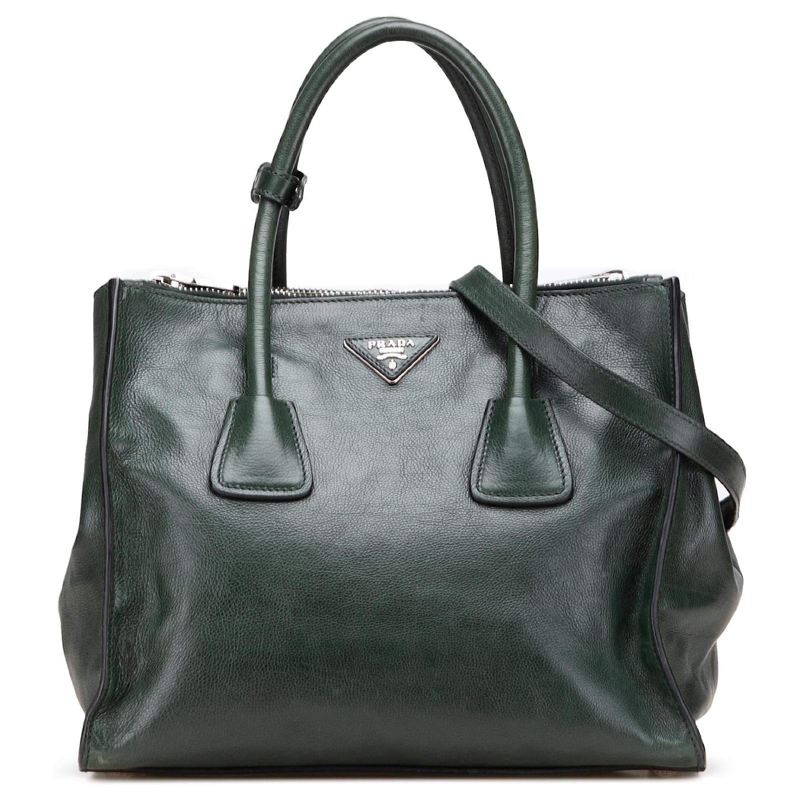 Prada Green Glace Calf Twin Pocket Satchel Dark green Leather Pony ...