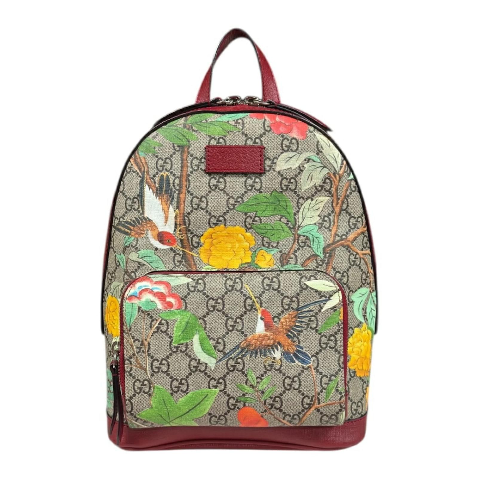 Gucci Tian GG Supreme Backpack Red Beige Cloth ref.2273345 - Joli Closet