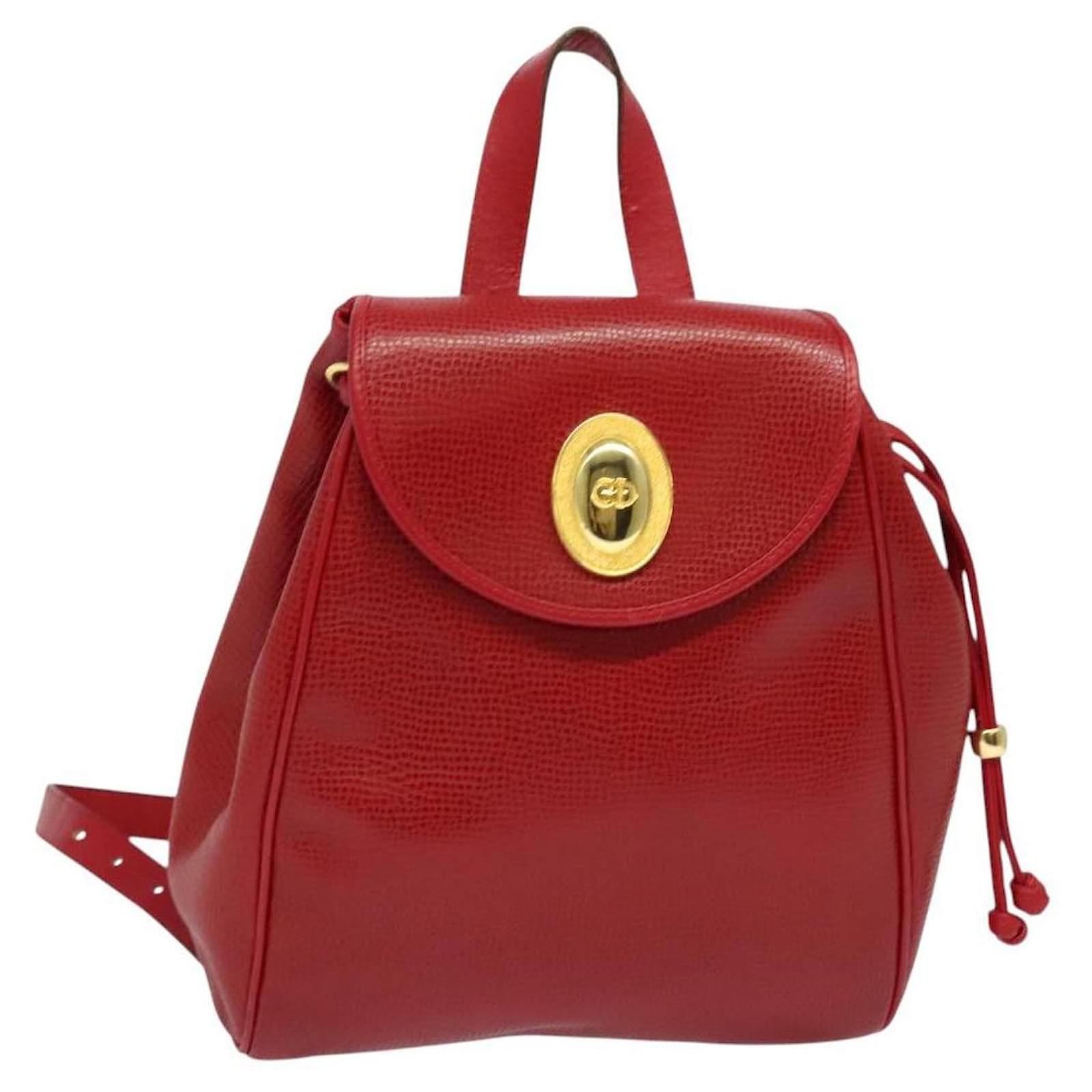 Christian Dior Backpack Leather Red Gold Auth 125984 Golden ref.2275046 ...