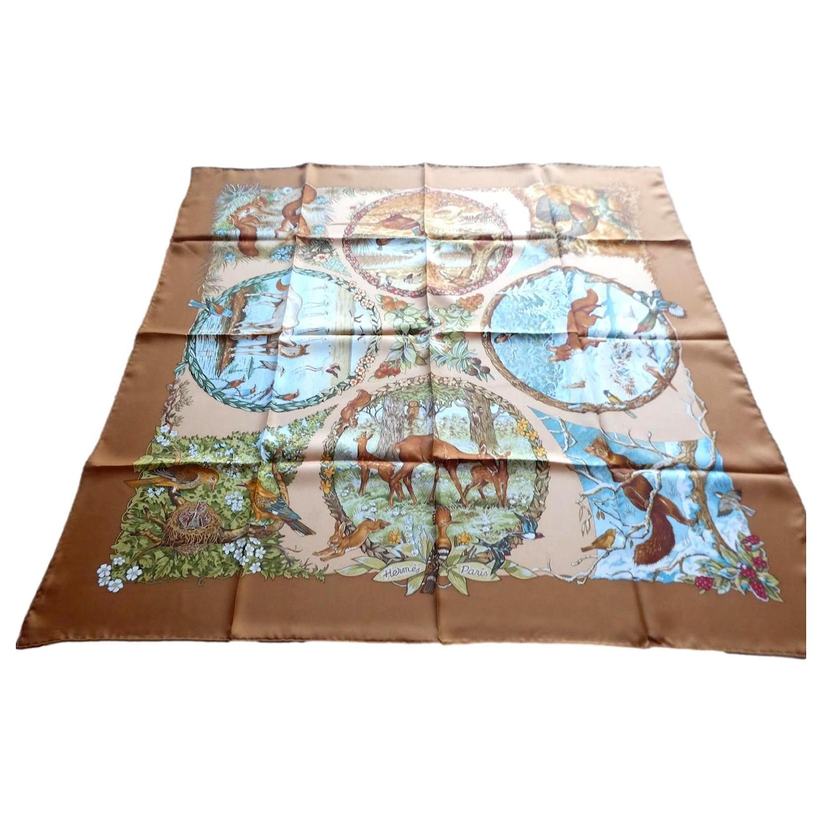 Hermès square the 4 seasons in new condition with its box Beige Silk ...