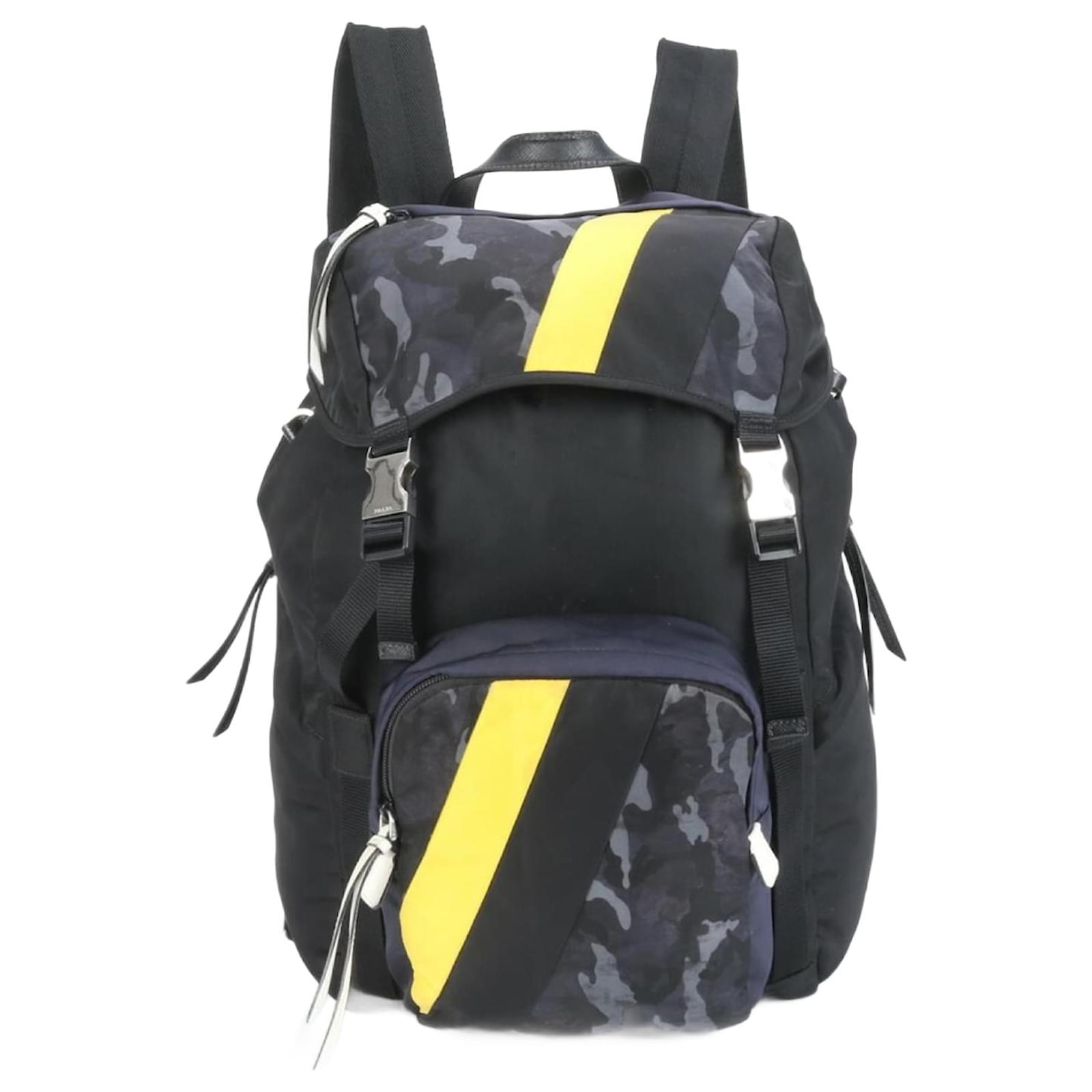 Prada Tessuto Nylon Triangle Camouflage Leather Backpack Black Navy ...