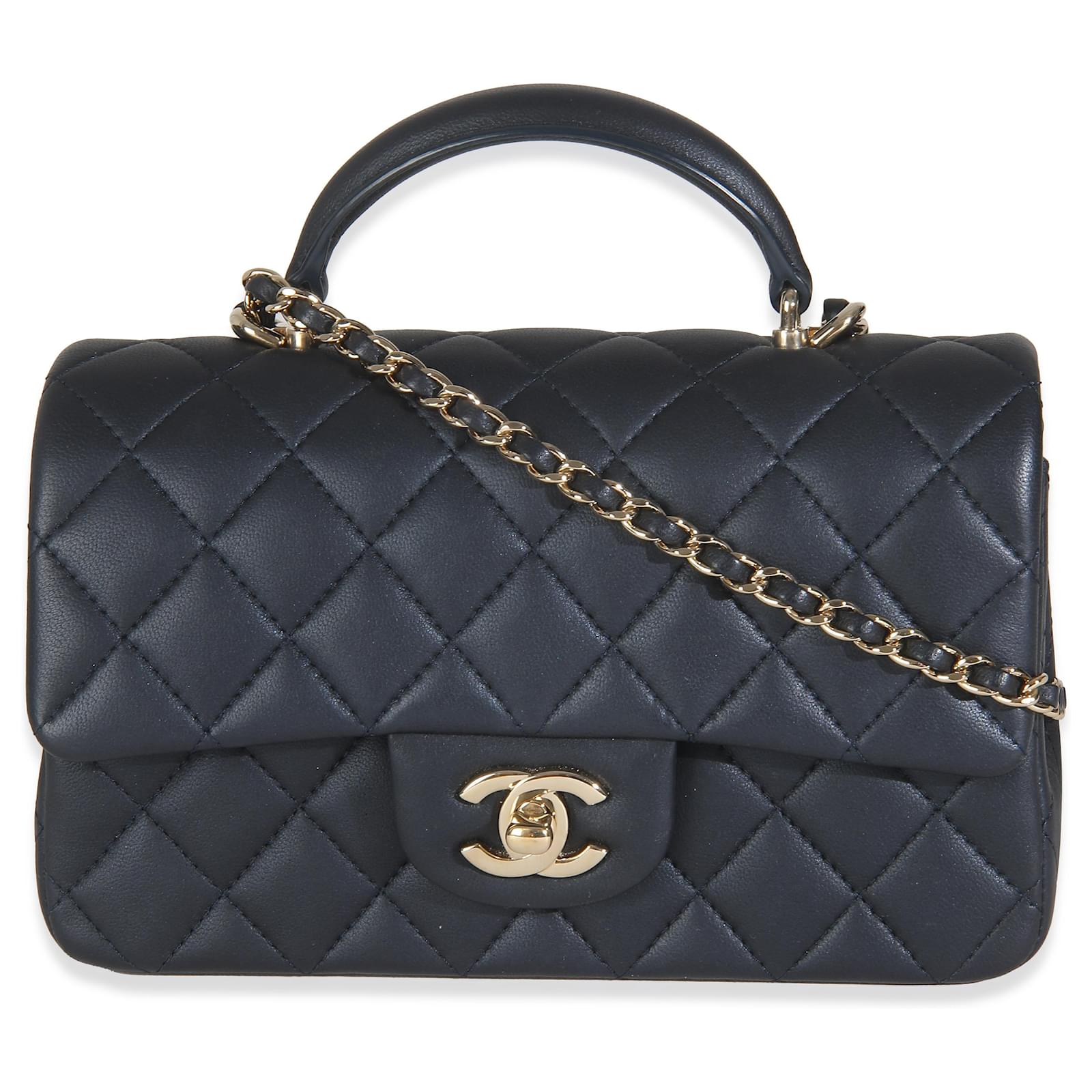 Chanel Navy Quilted Lambskin Mini Rectangular Top Handle (Sold) - Joli ...