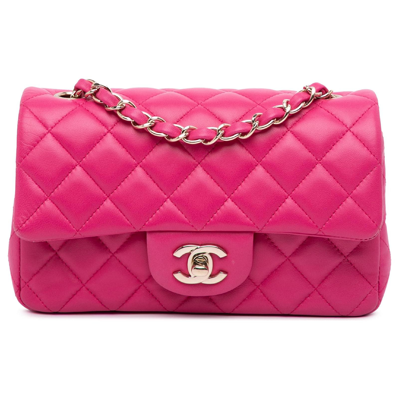 Chanel Pink Mini Rectangular Classic Lambskin Single Flap Leather ref ...