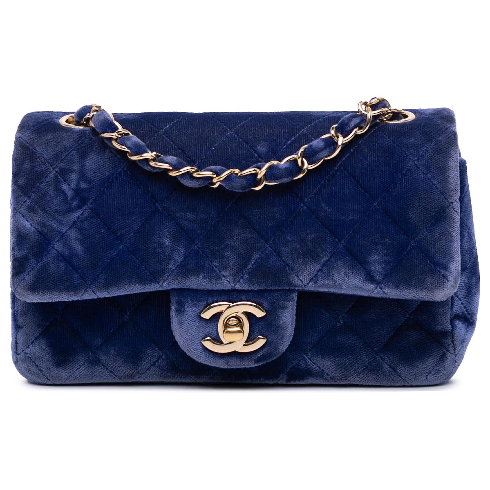 Chanel Blue Mini Rectangular Classic Velvet Single Flap Cloth ref ...