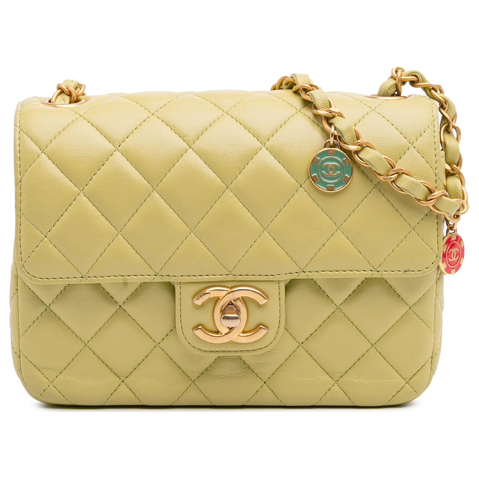 Chanel Green Mini Square Lambskin Casino Royale Charms Single Flap ...