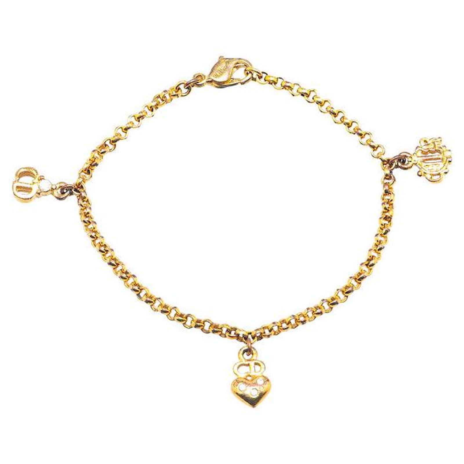 Christian Dior Dior Emblem Logo CD Logo Heart Motif Rhinestone Bracelet ...