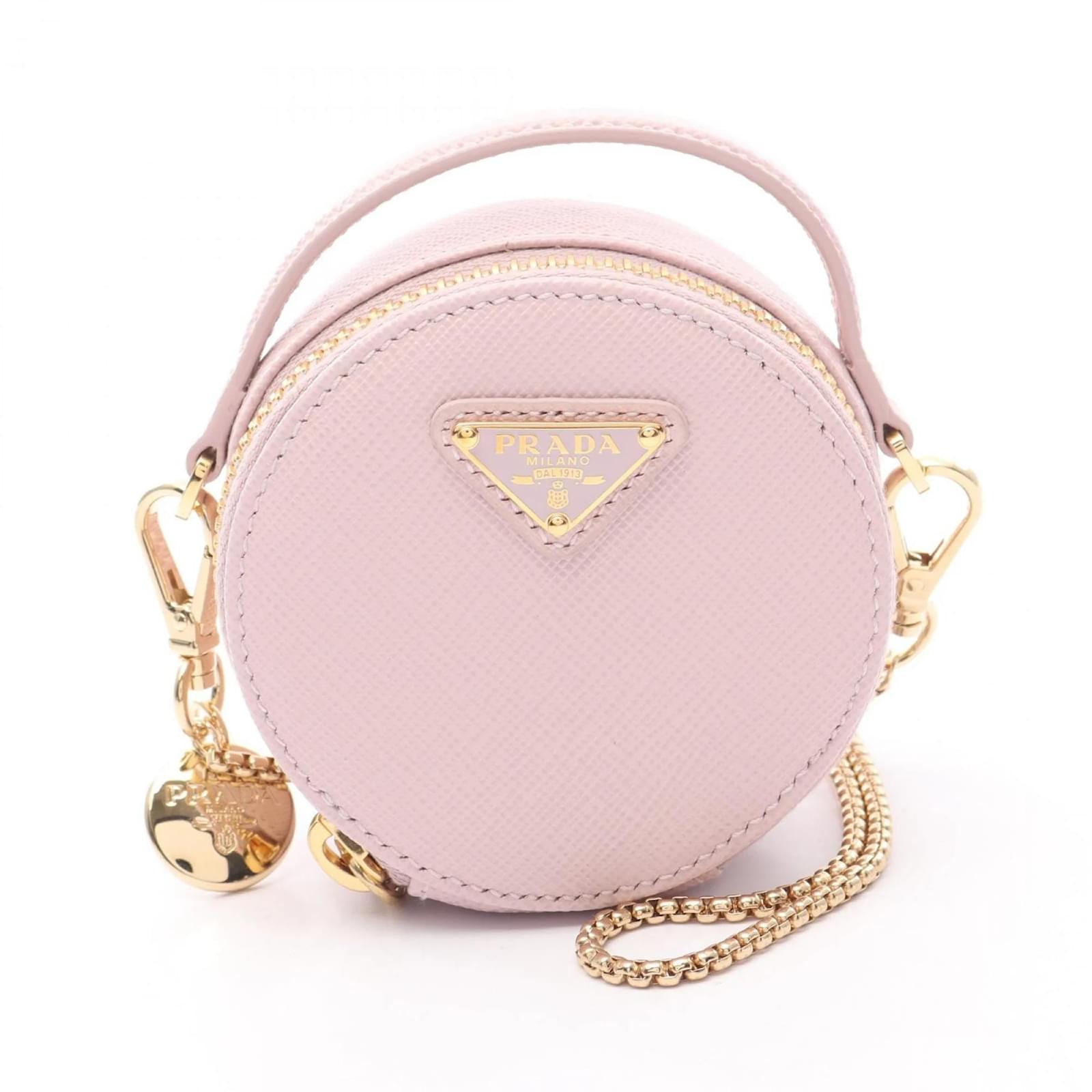 Prada Saffiano Triangle Mini Pouch Shoulder Bag Pink Leather ref ...