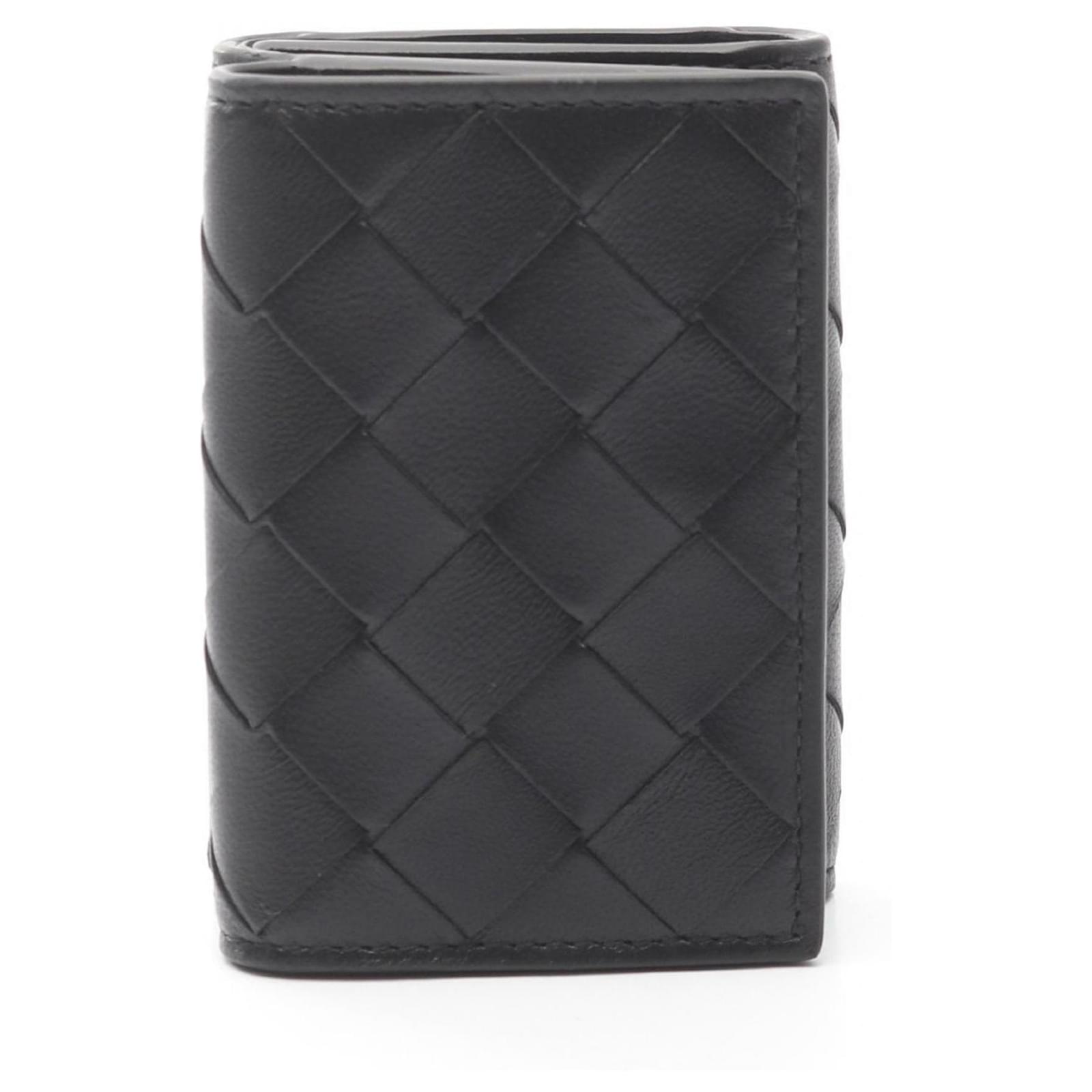 Bottega Veneta Intrecciato Tiny Tri-fold Wallet Black Leather ref ...