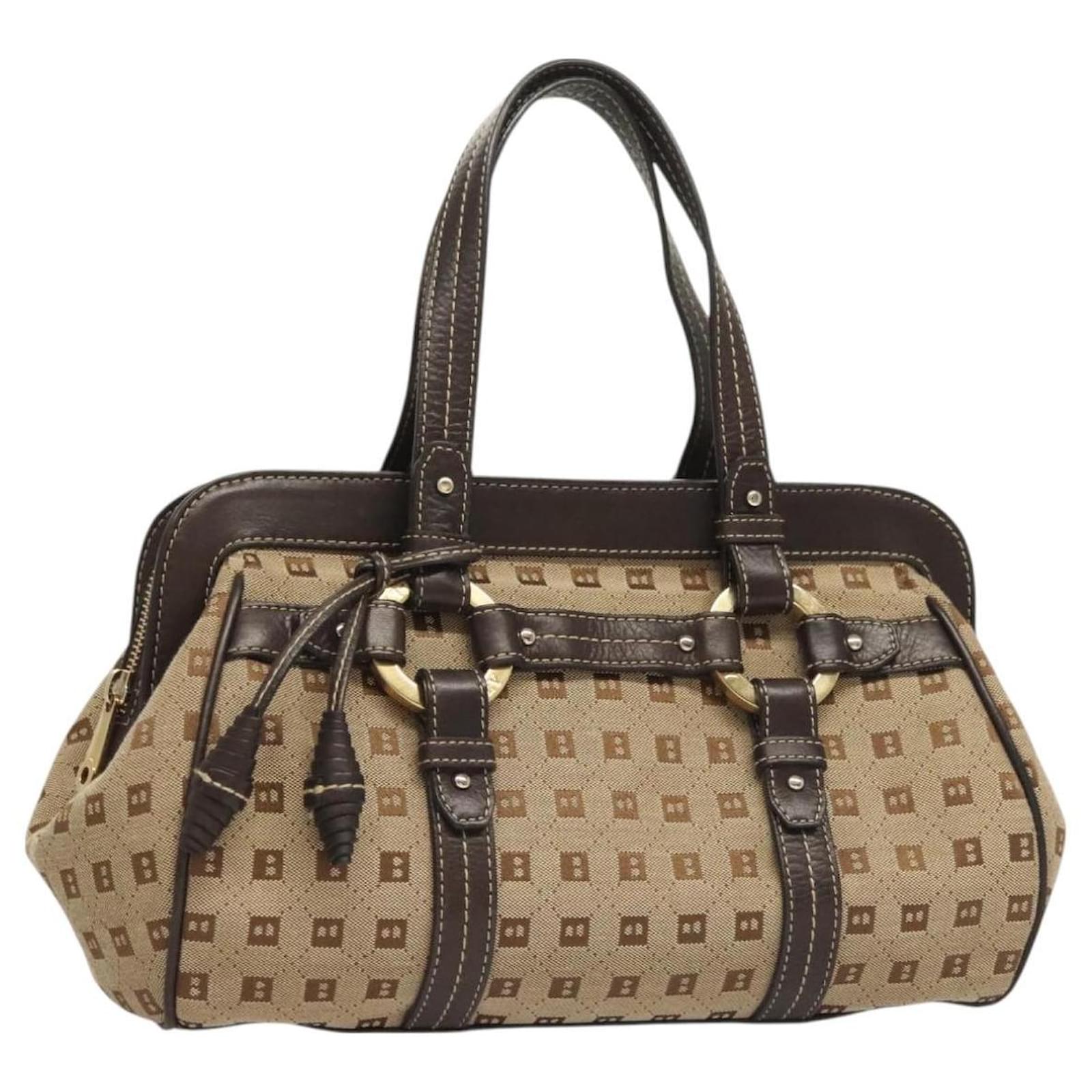 BALLY Hand Bag Canvas Beige Gold Auth BA2647 Golden Cloth ref.JC2287464 ...