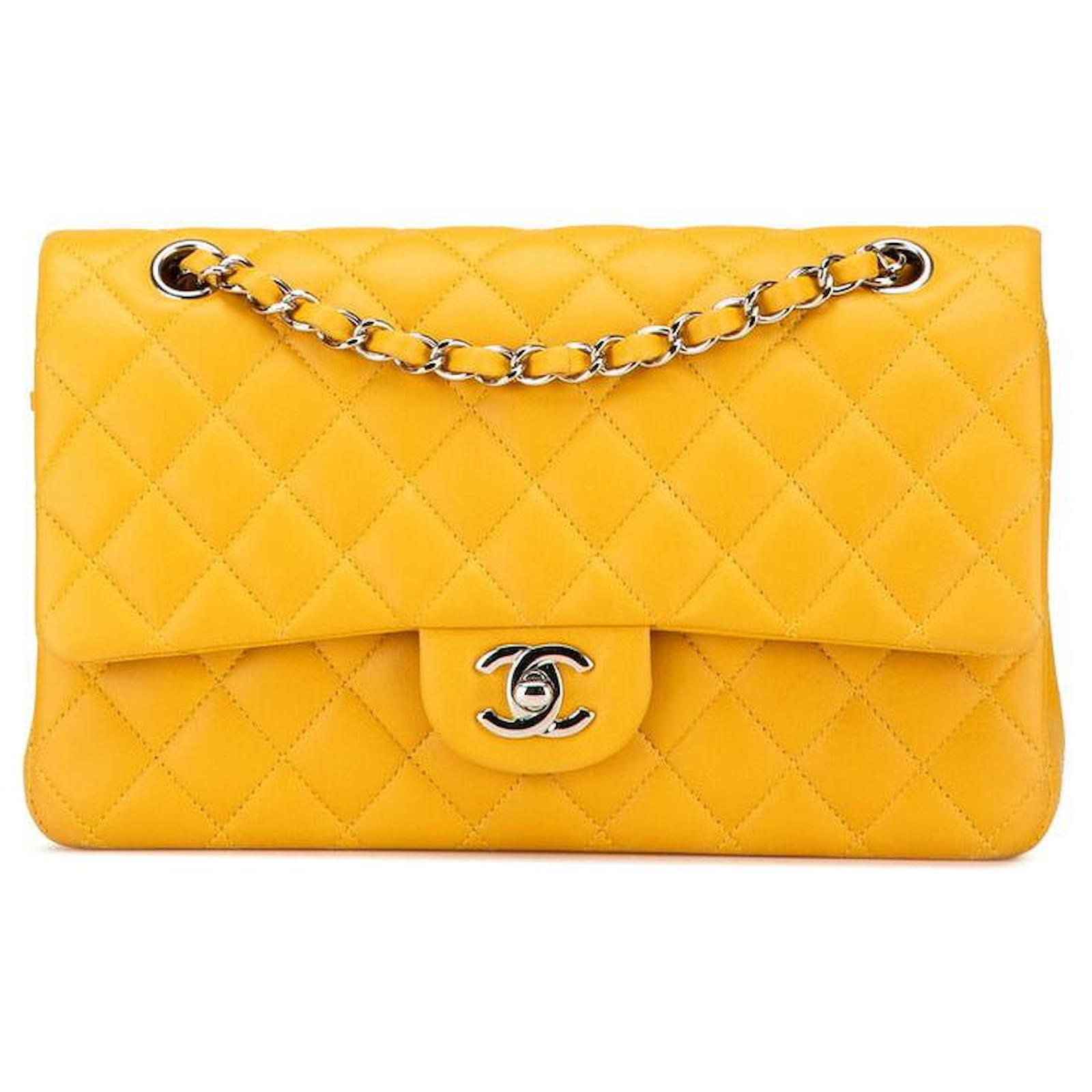 Chanel Matelasse Coco Mark W Flap Lambskin Shoulder Bag Yellow Leather ...
