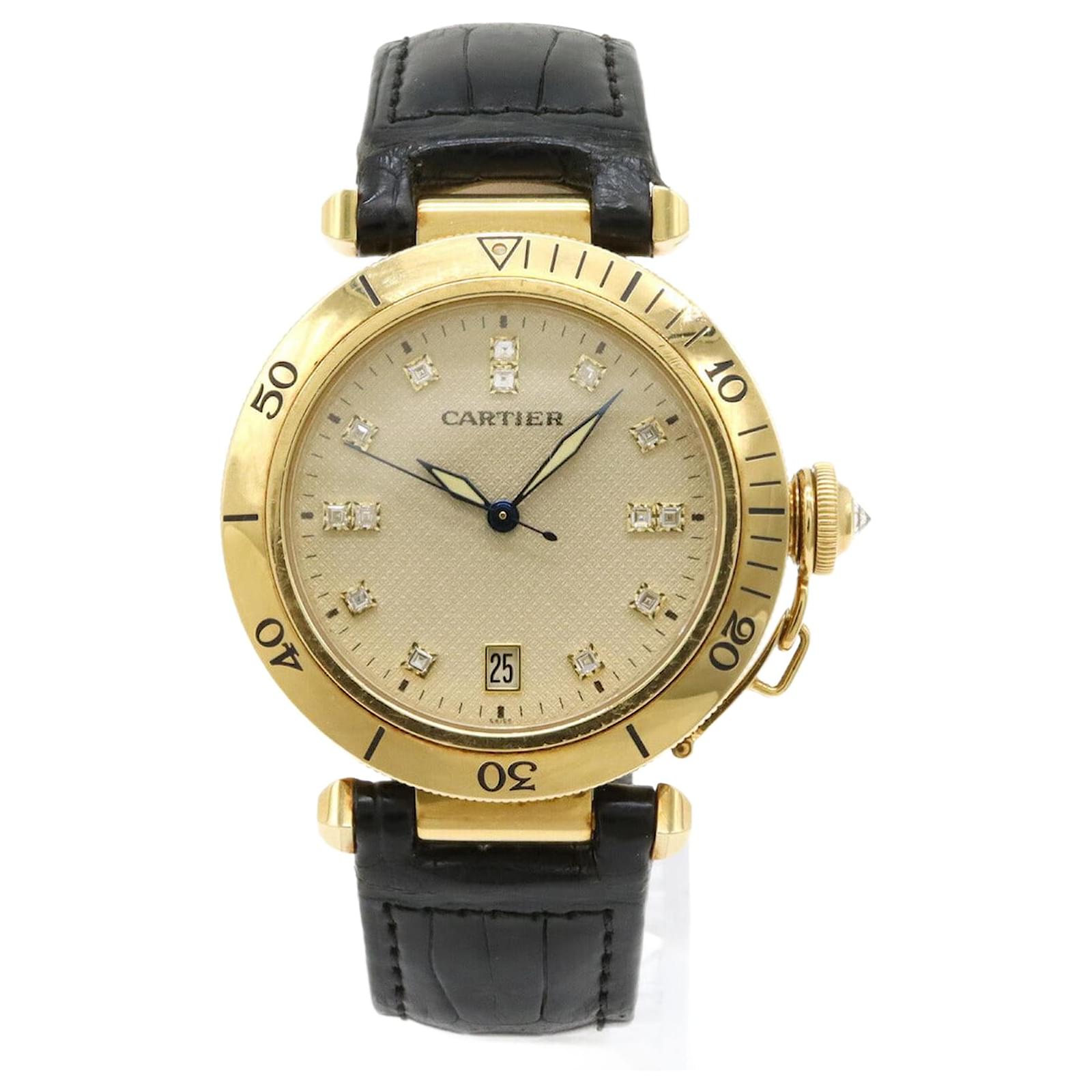 Cartier Ivory Guilloche Dial Pasha Watch W3010451 Golden Leather ref ...