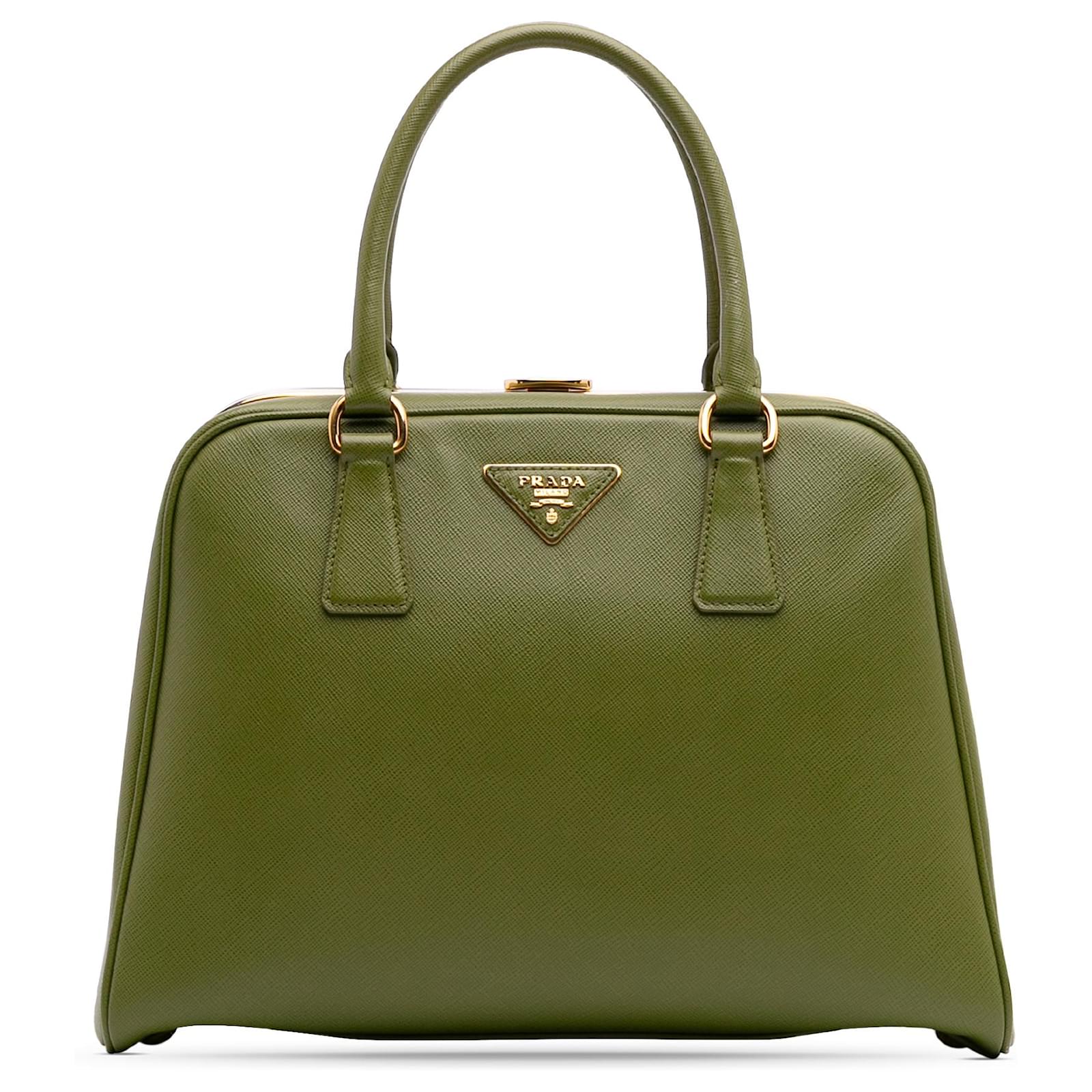 Prada Green Saffiano Lux Pyramid Frame Handbag Olive green Leather ref ...