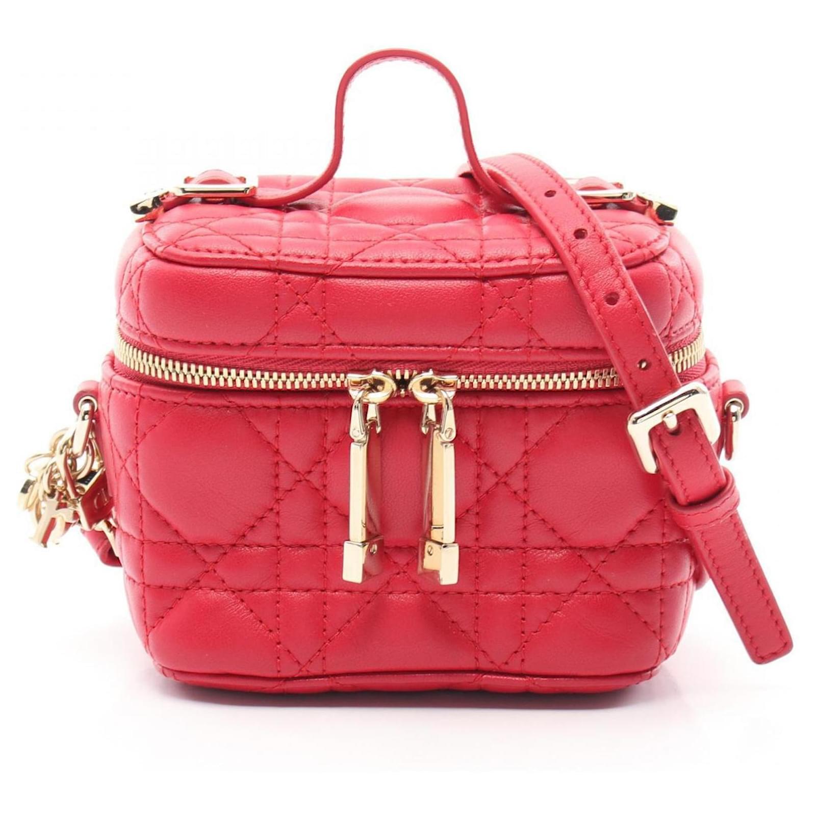 Christian Dior Lady Micro Vanity Cannage Handbag Red Leather ref ...