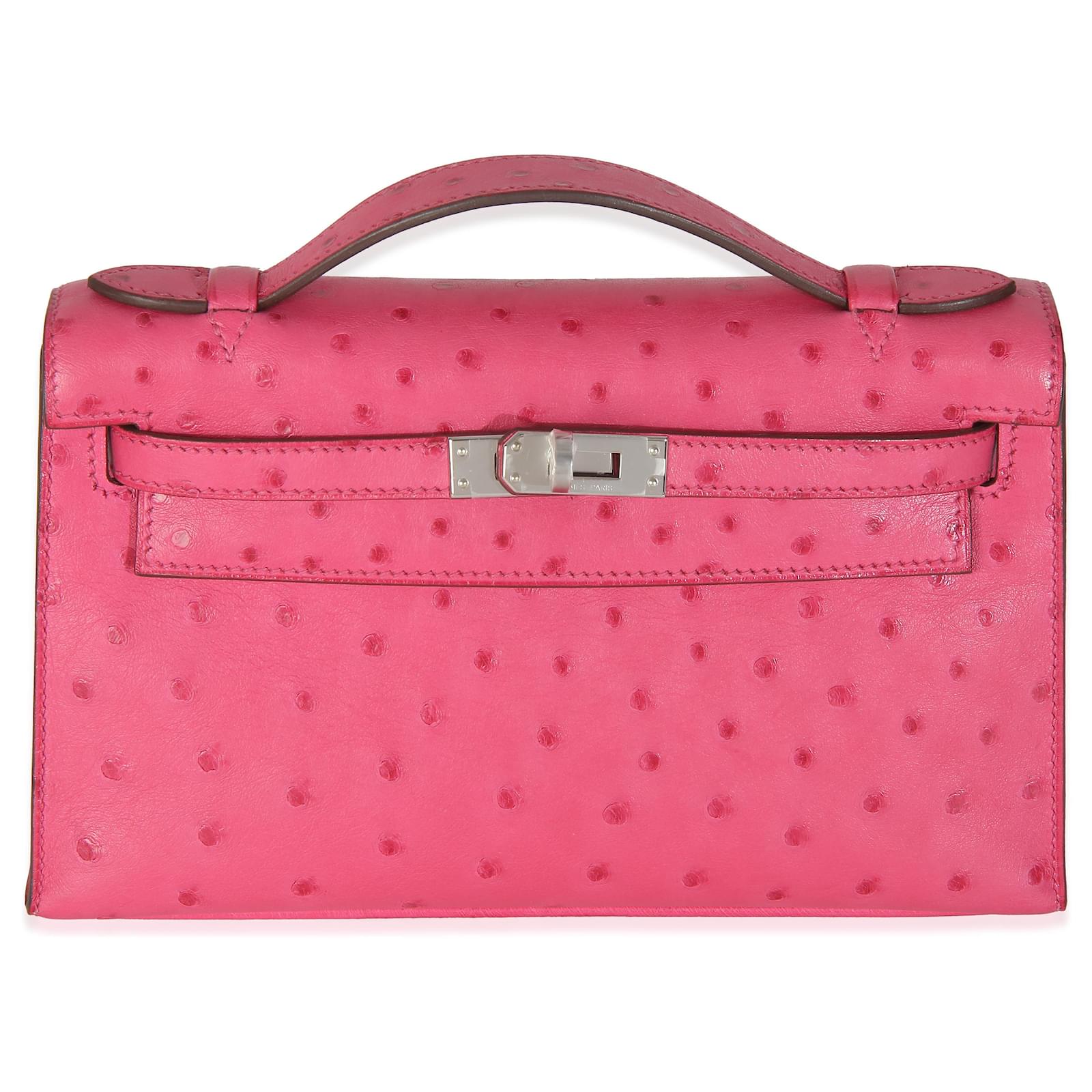 Hermès Rose Tyrien Ostrich Kelly Pochette PHW Pink Exotic leather ref ...