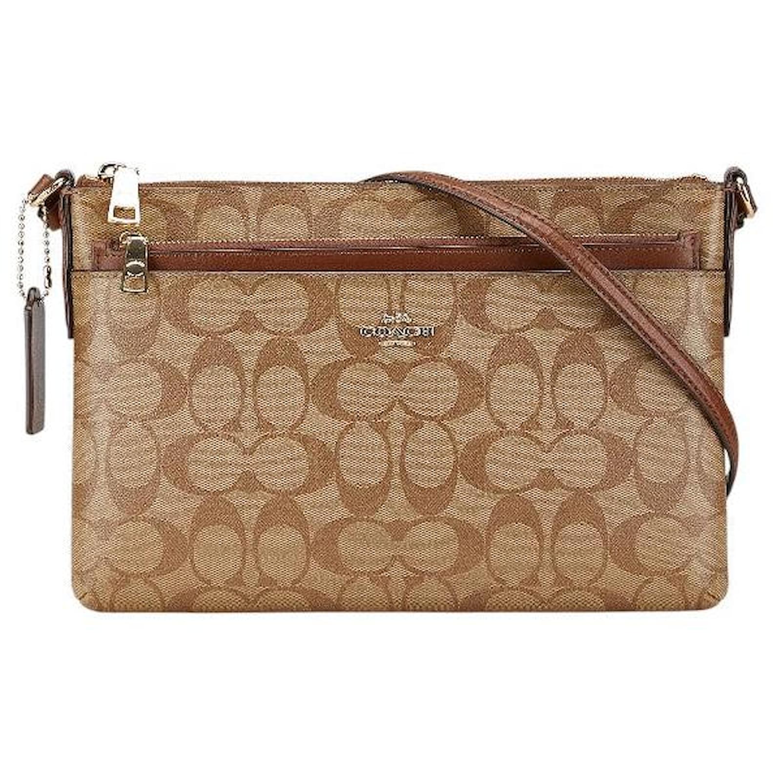 Coach Signature PVC Shoulder Bag Brown Beige Leather ref.2302120 - Joli ...