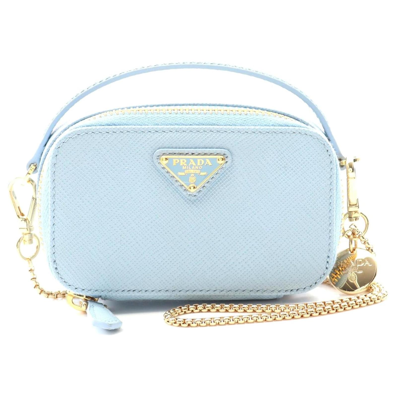 Prada Saffiano Triangle Mini Pouch Shoulder Bag Blue Leather Pony-style ...