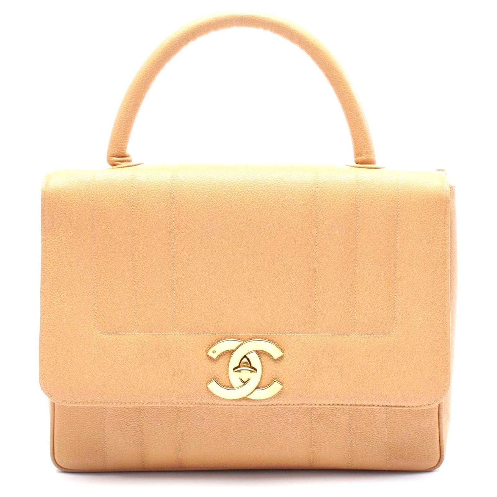 Chanel Mademoiselle Leather Handbag Beige Brown Pony-style calfskin ref ...