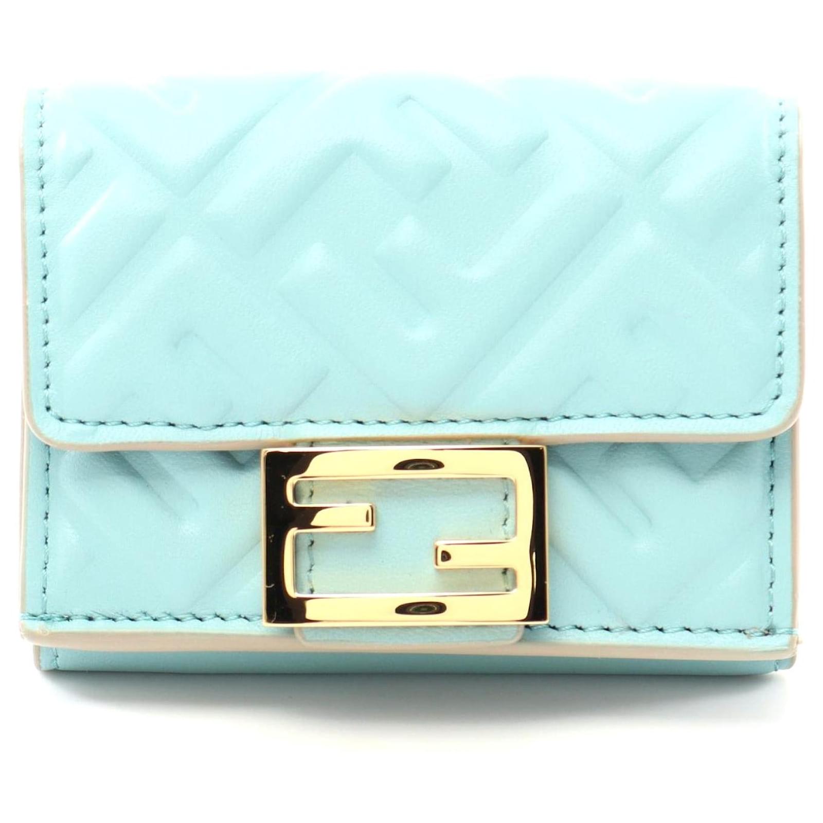 Fendi Leather Baguette Trifold Wallet Blue Pony-style calfskin ref ...