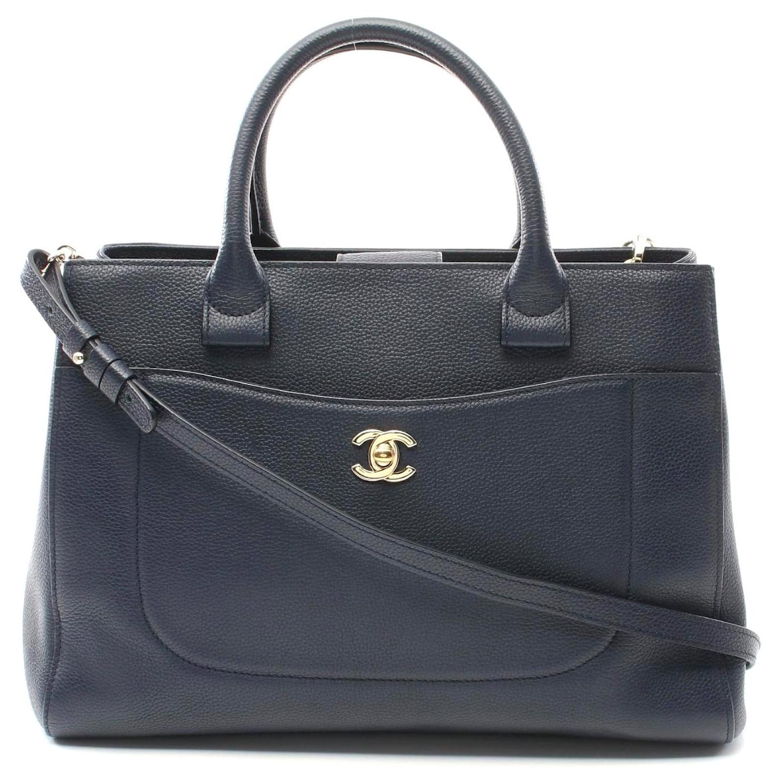 Chanel Neo Executive Tote Bag Leather Navy Blue Pony-style calfskin ref ...