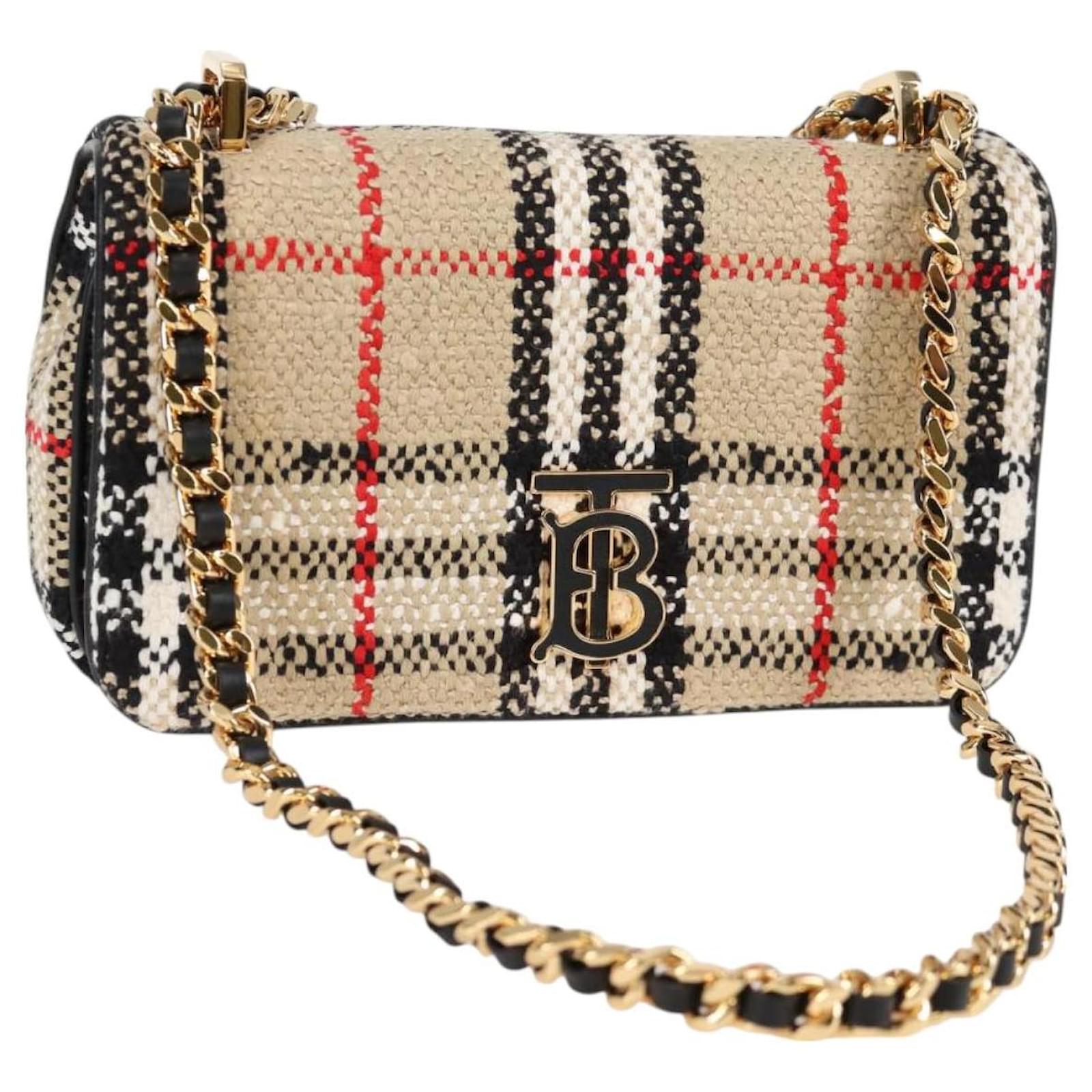 BURBERRY Novacheck Chain Shoulder Bag Canvas Beige Gold Auth 125577AM ...