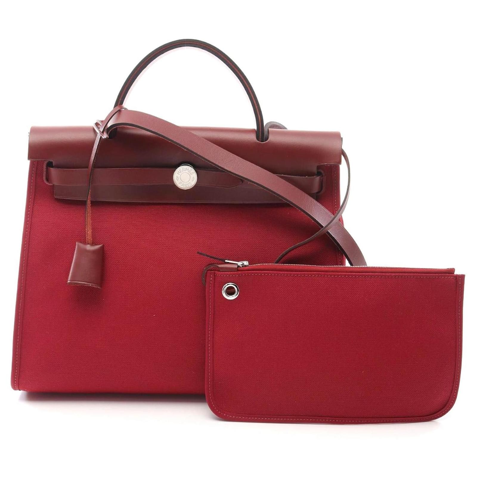 Hermès Hermes Canvas Leather Handbag Rouge Kazak Red Cloth ref.2313884 ...